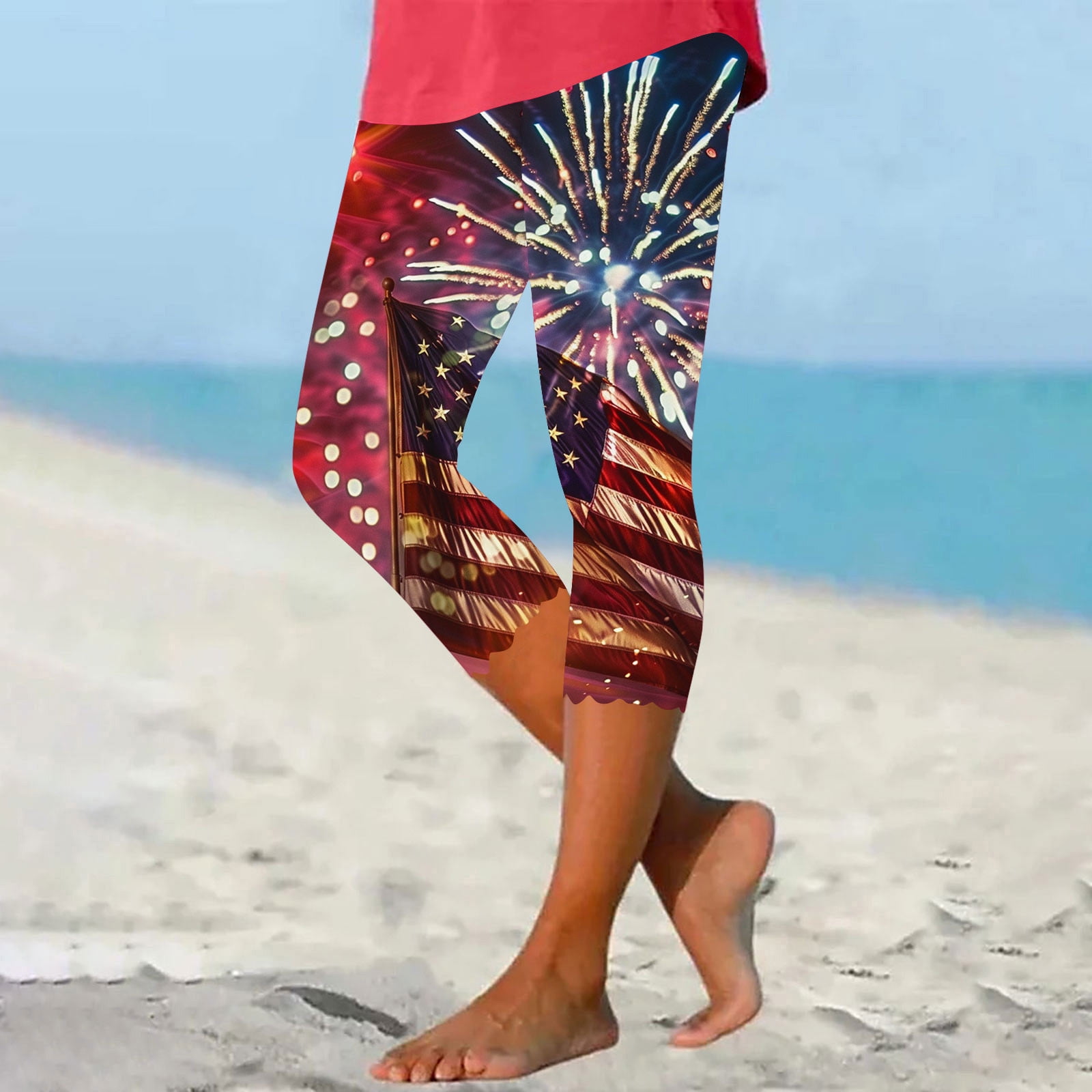 Njagoc3 Womens Firework American Flag Beach Capris, Loose Fit ...