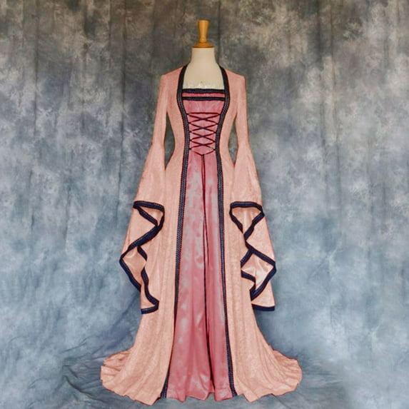 Njagoc3 Womens Long Sleeve Gothic Maxi Dress, Ruffle Details, Solid ...