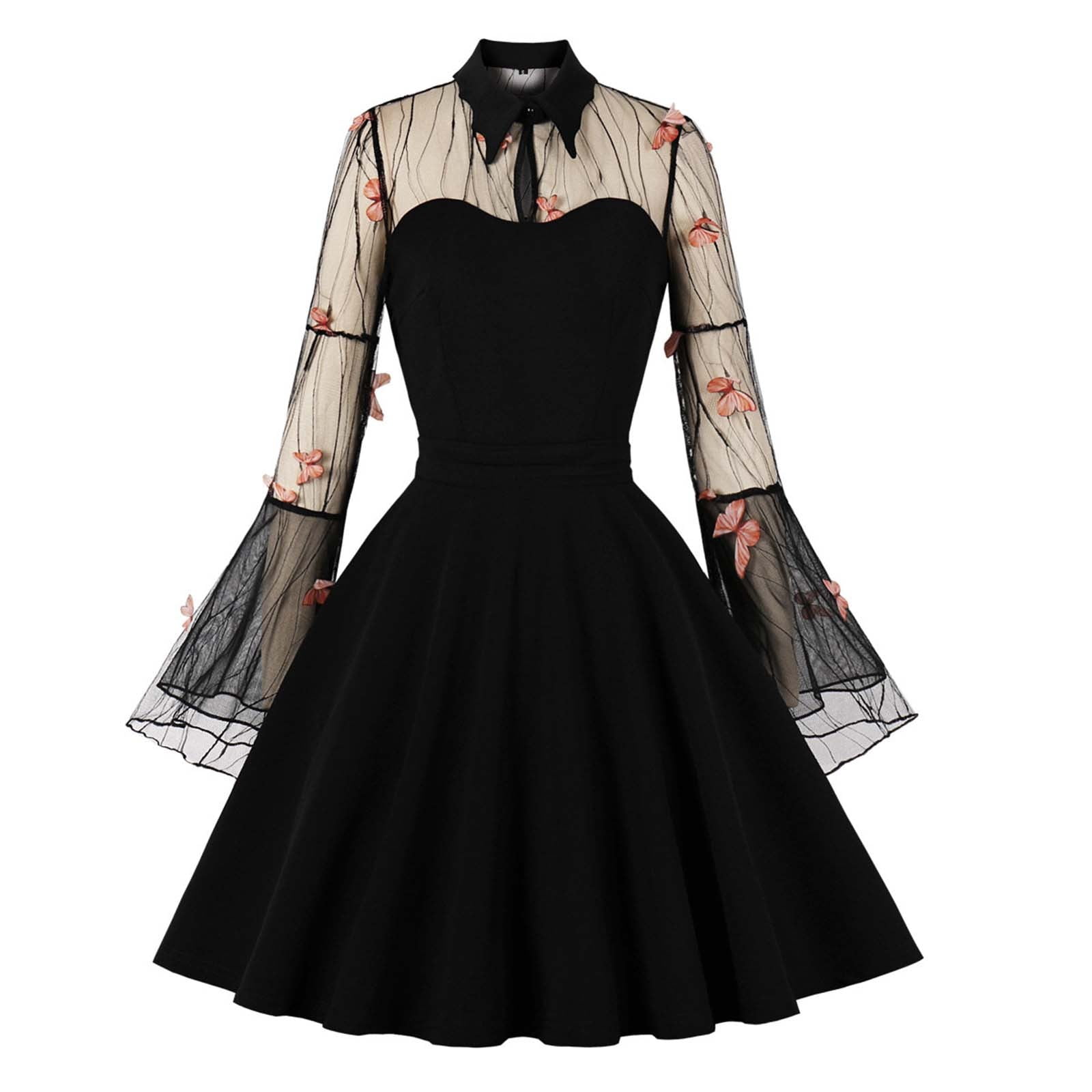 Njagoc3 Womens Long Sleeve High - Neck Gothic Mini Dress, Punk Style ...
