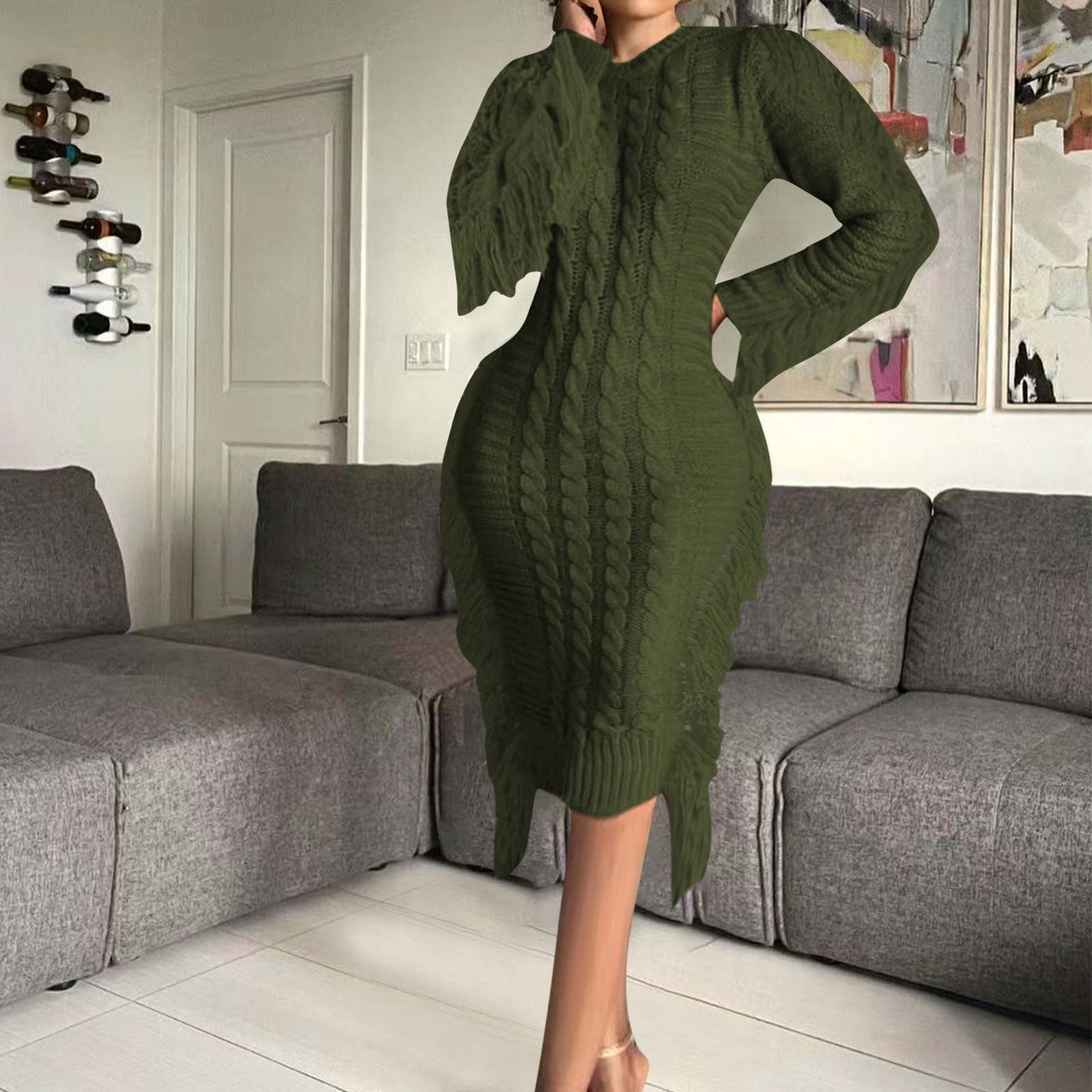 Njagoc3 Womens Long Sleeve Pleated Midi Dress, Solid Color, Casual ...