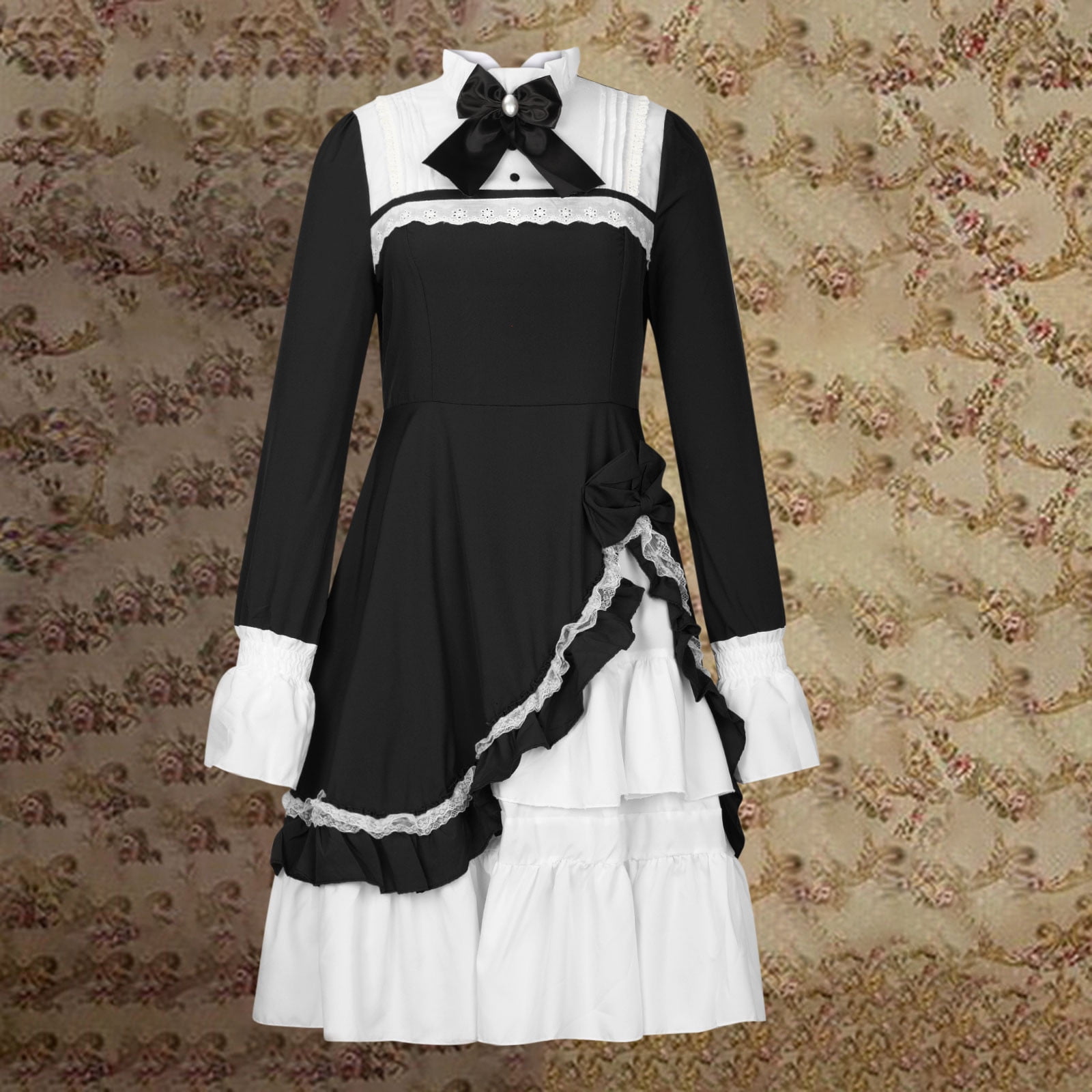 Njagoc3 Womens Long Sleeve Ruffle Trimmed Lolita Dress, Vintage Party ...