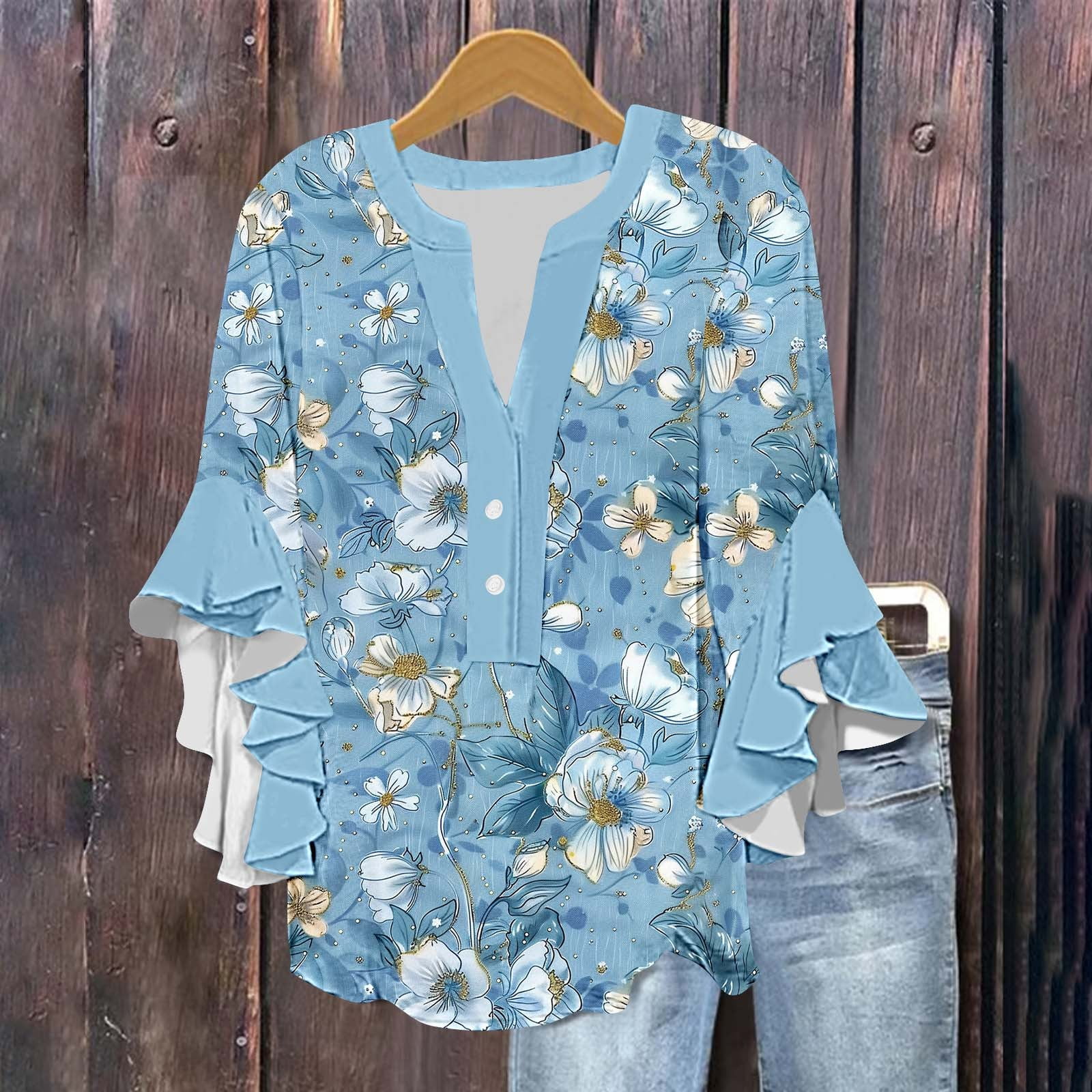 Njagoc3 Womens V-Neck Floral Chiffon Top - Elegant Summer Blouse with ...