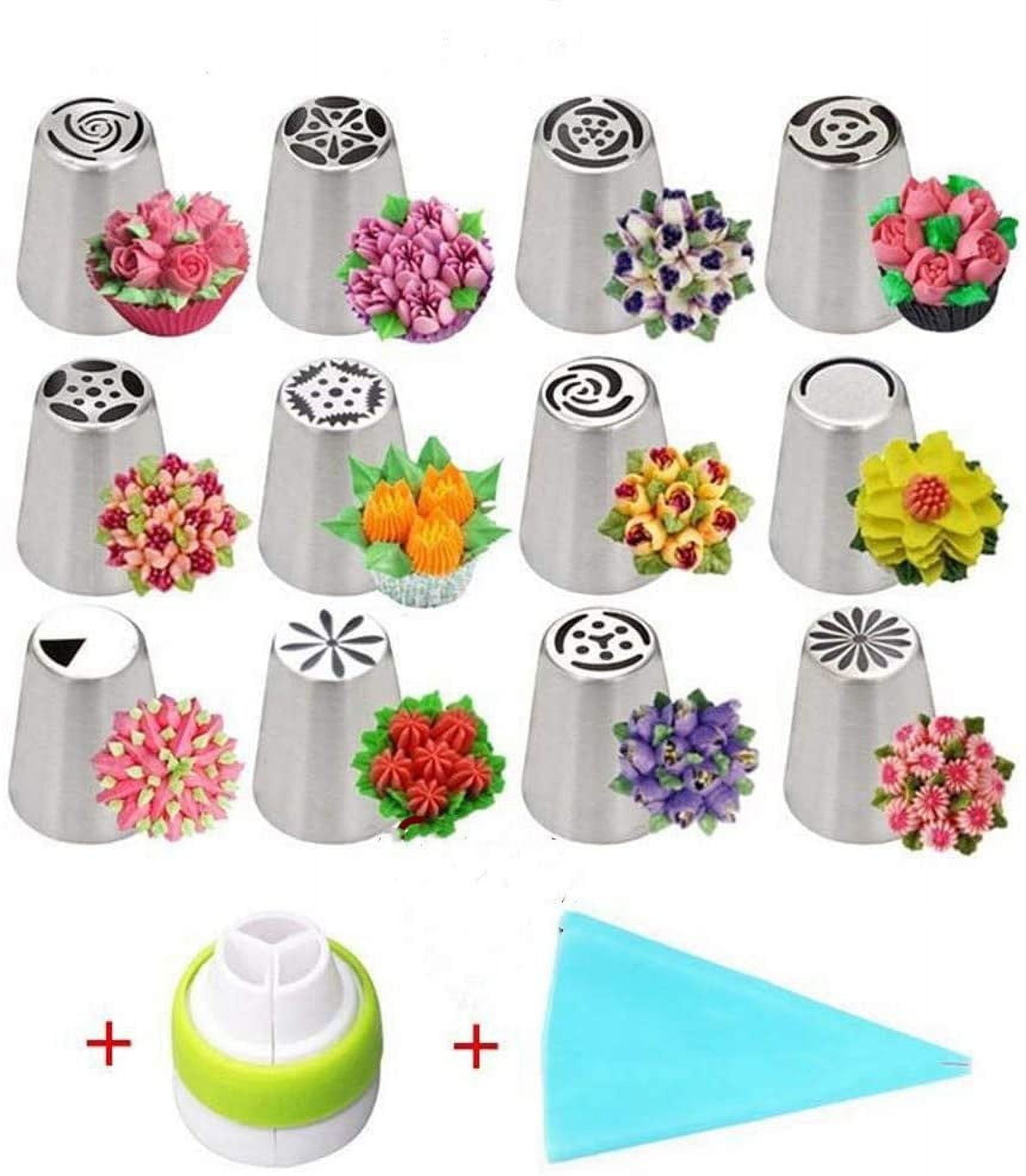 Njide Russian Icing Nozzles 14 Piece Cake Decorating Set Couplers and ...