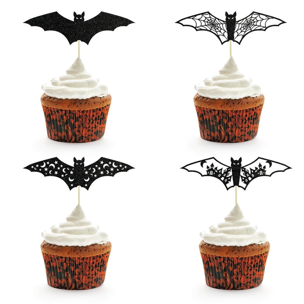 Njide Savings Happy Halloween Cupcake Toppers Orange Glitter 12PCS 10.1 ...