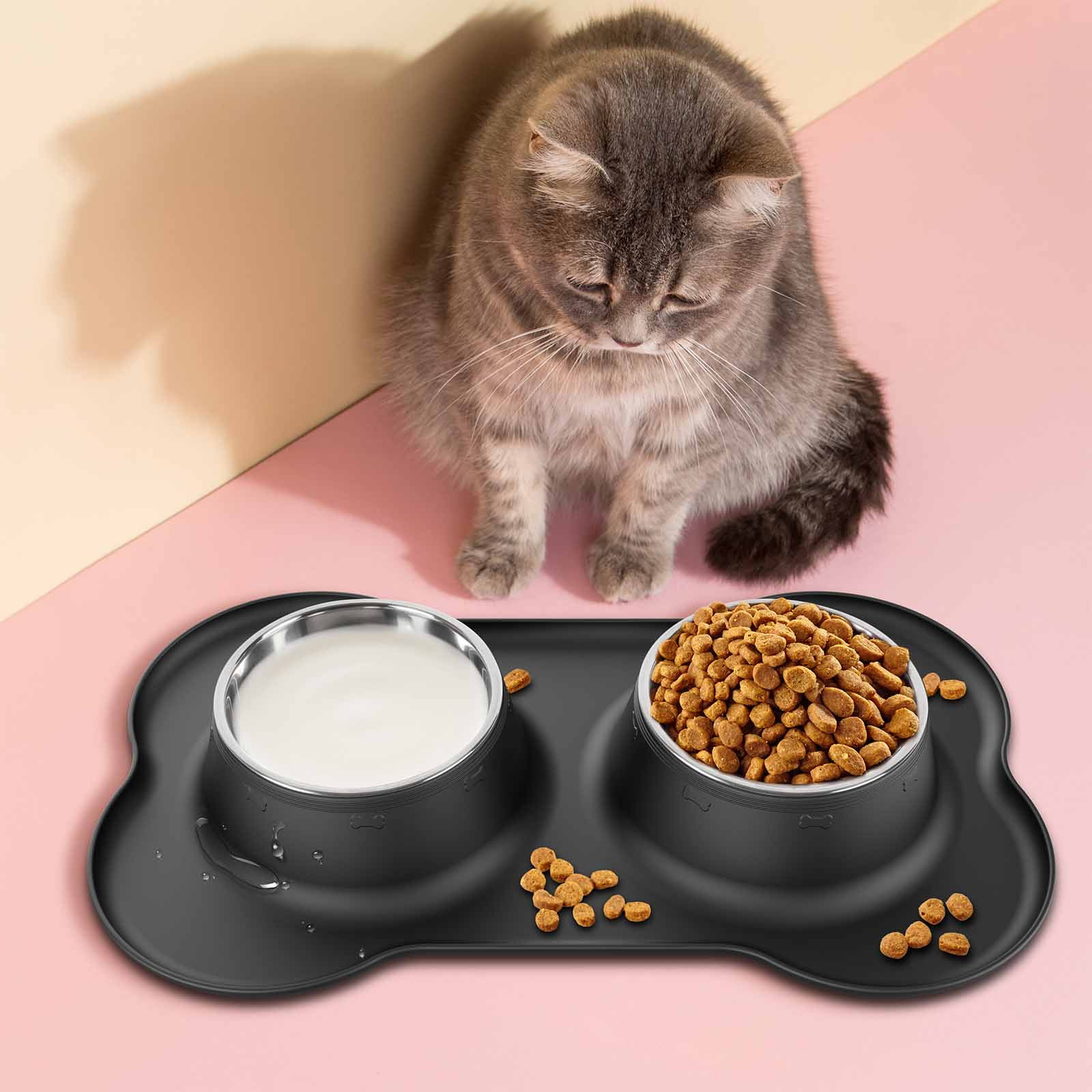 Njjex Dog Food Bowls Stainless Steel Dog Food & Water Bowl Set with No ...