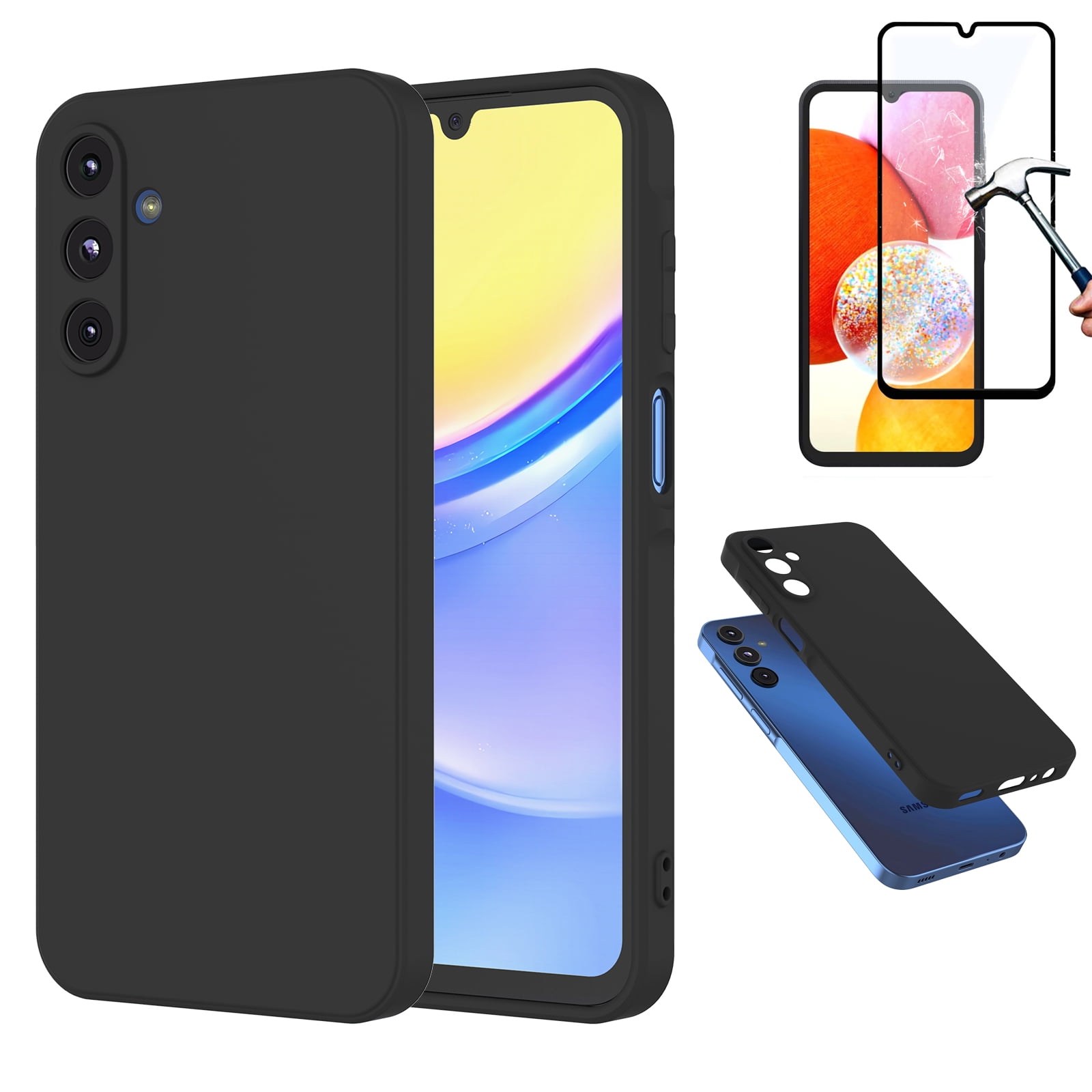 Njjex For Galaxy A15 6.5" Case with Screen Protector,Liquid Silicone Soft Gel Rubber Slim ...