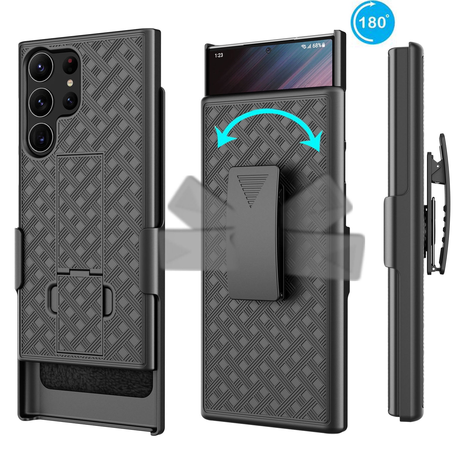 Njjex Case with Belt Clip for Samsung Galaxy S23 Ultra, Slim Heavy Duty Shell, Kickstand, Black ...