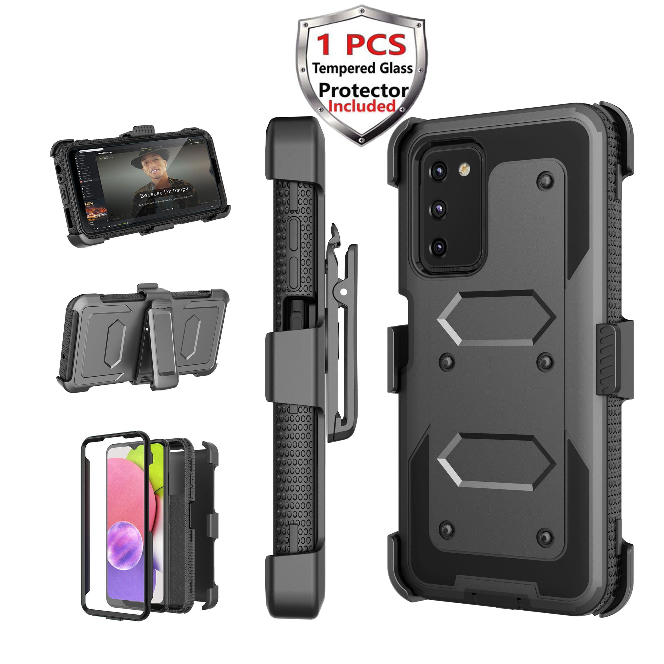 Njjex Phone Cases for Samsung Galaxy A03S (US Version), [Buit-in Screen Protector] 2 in 1 Hybrid ...