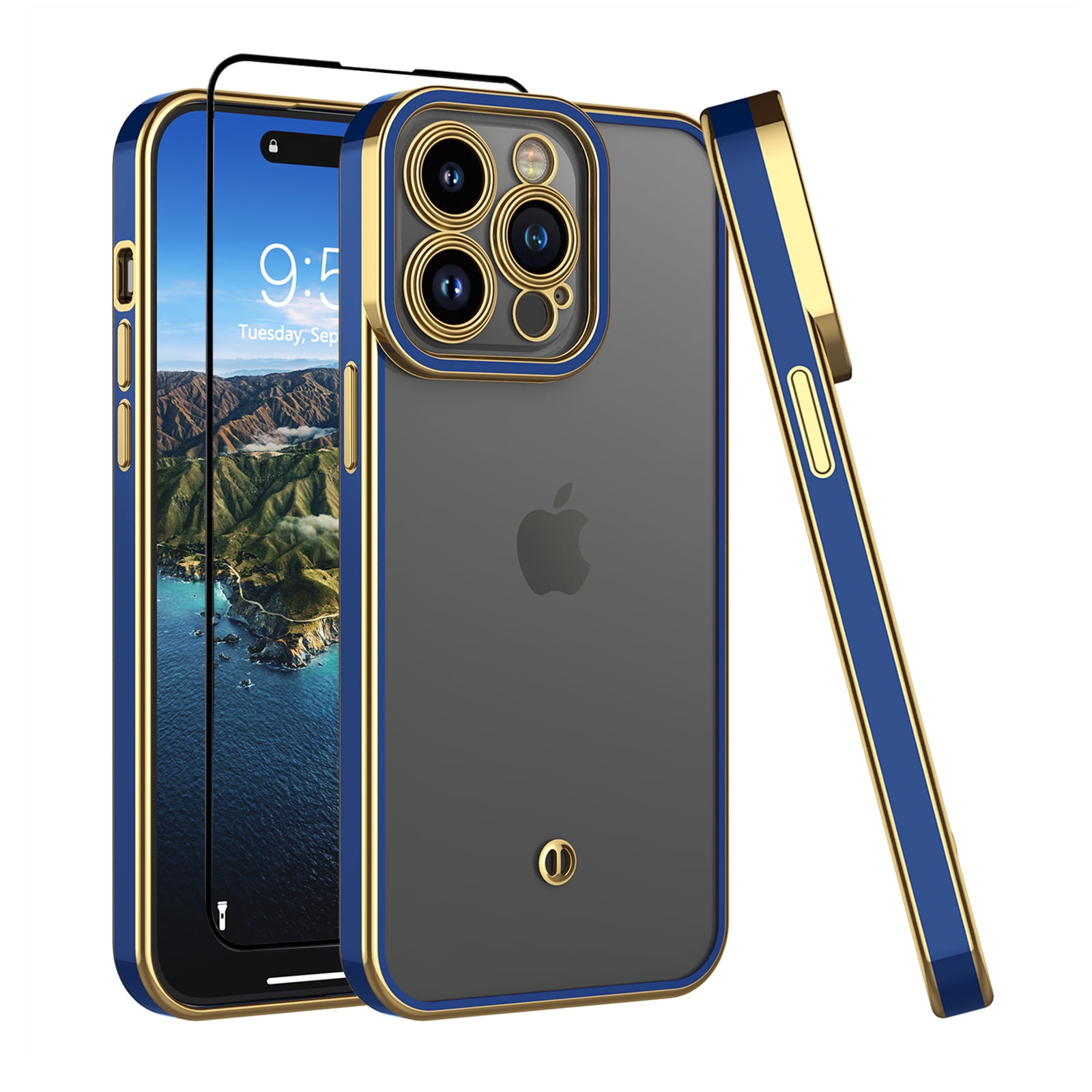 Njjex For Iphone 15 Phone Case With Screen Protector Luxury Gold