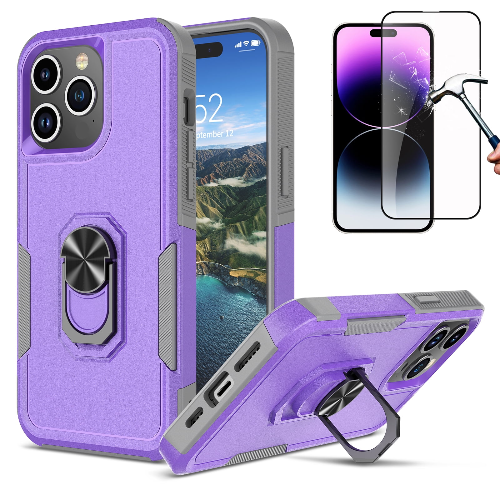 Njjex for iPhone 15 Pro Max Phone Case with Rotatable Ring Holder ...