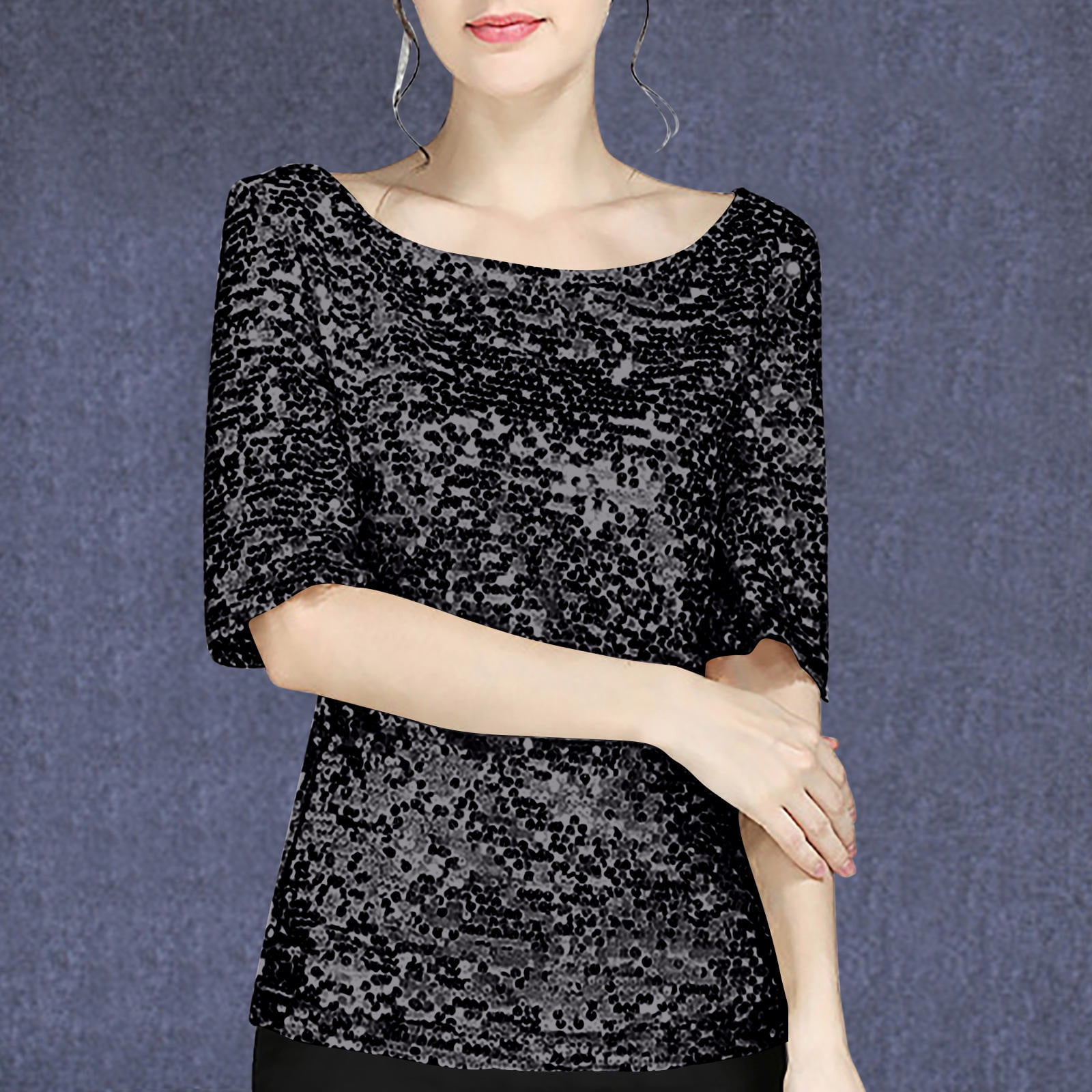 Njoeus Blouse, Women's Full Sequin Tops Glitter Party Shirt Short ...