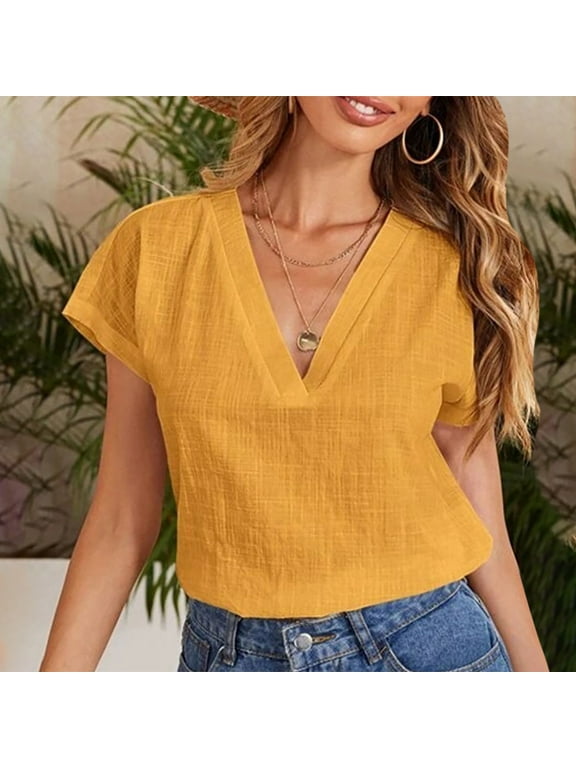 Brnmxoke Womens 2025 Fashion Tops Short Sleeve Business Casual V Neck