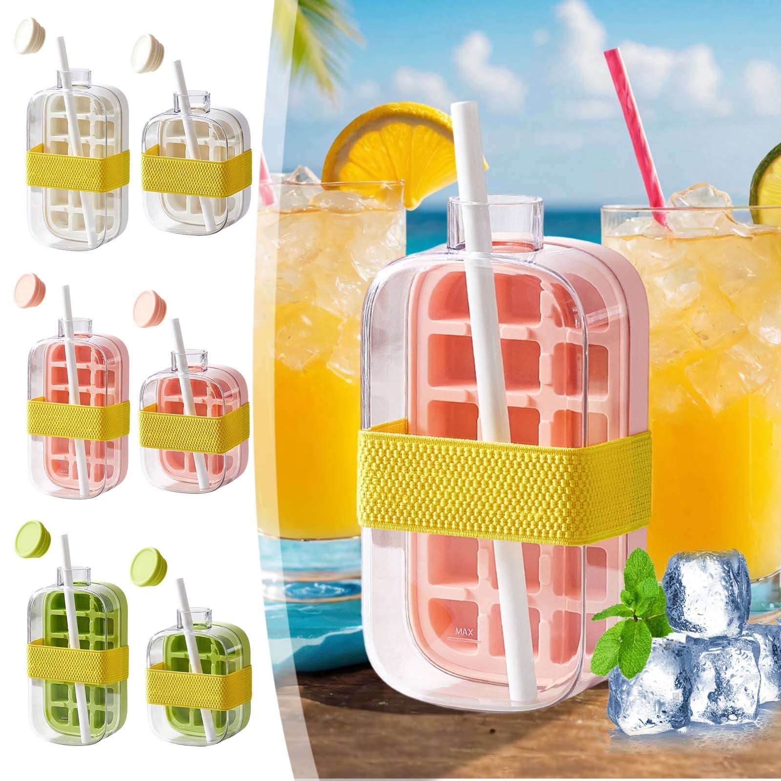 Njoeus Ice Cube Bottle - Reusable Ice Maker Bottle - Ice Cube Tray with ...