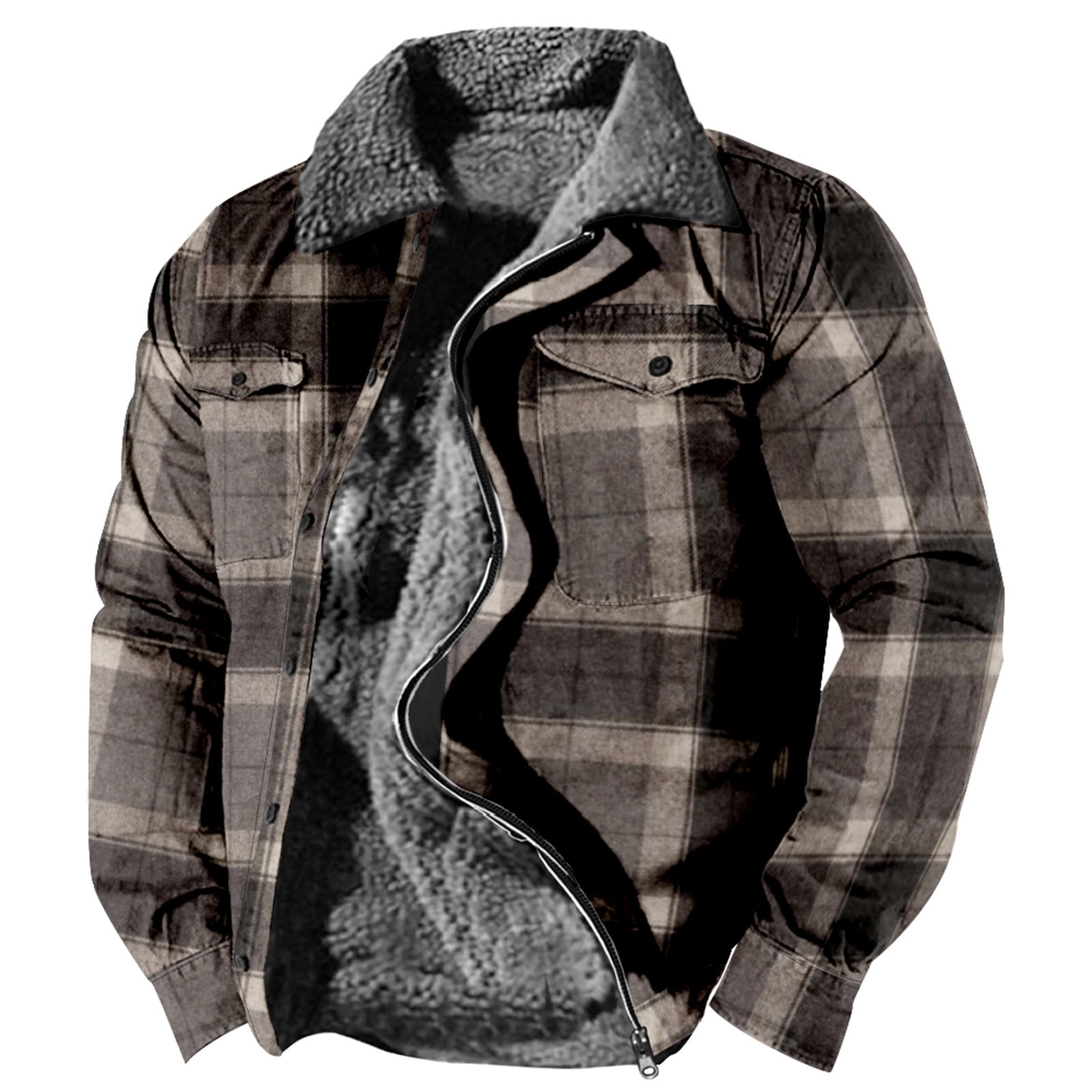 Njoeus Men's Casual Fleeces Sherpas Lined Flannel Plaid Shirt Jacket ...