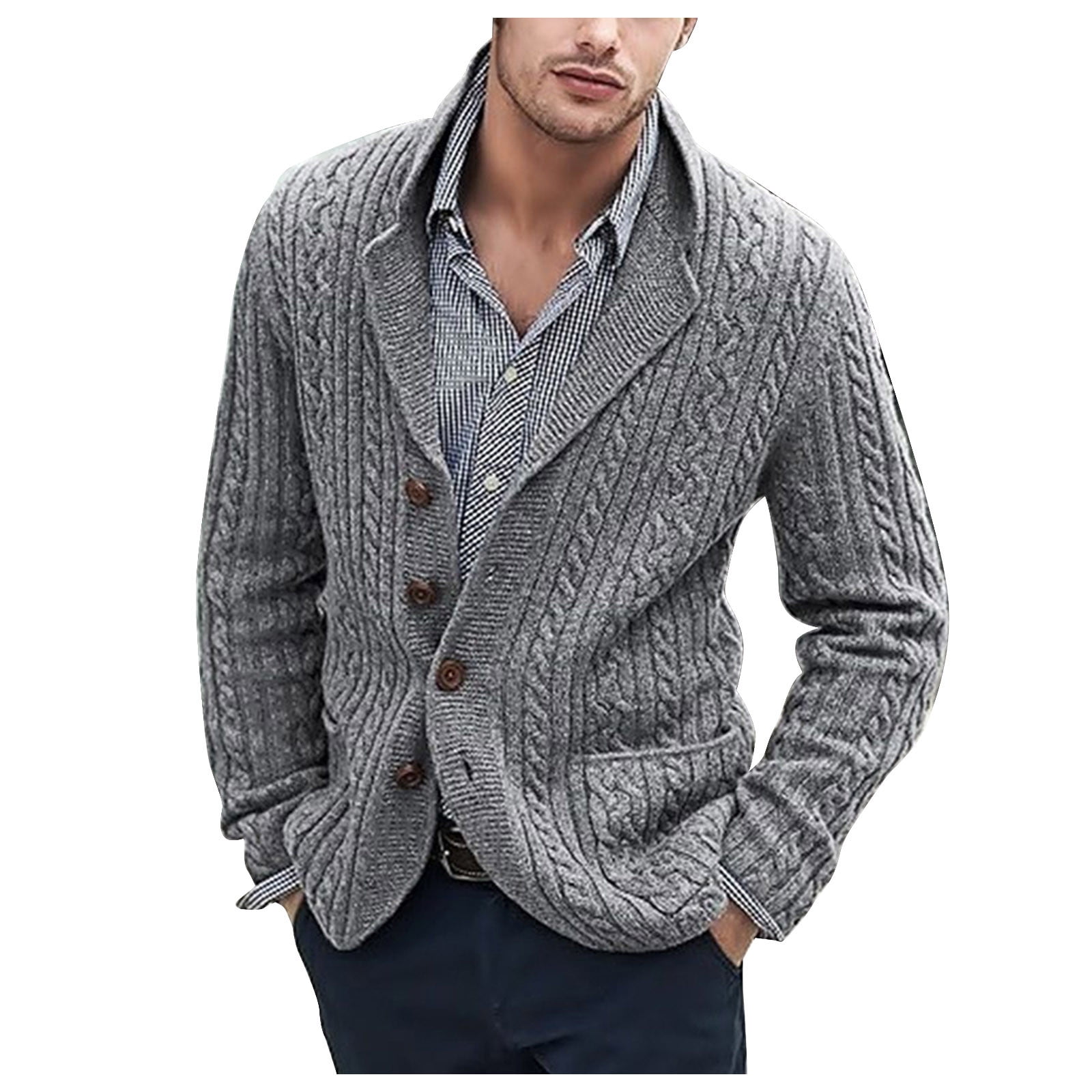 Njoeus Men's Classic Shawl Collar Cardigan Sweaters Button Cable Knit ...
