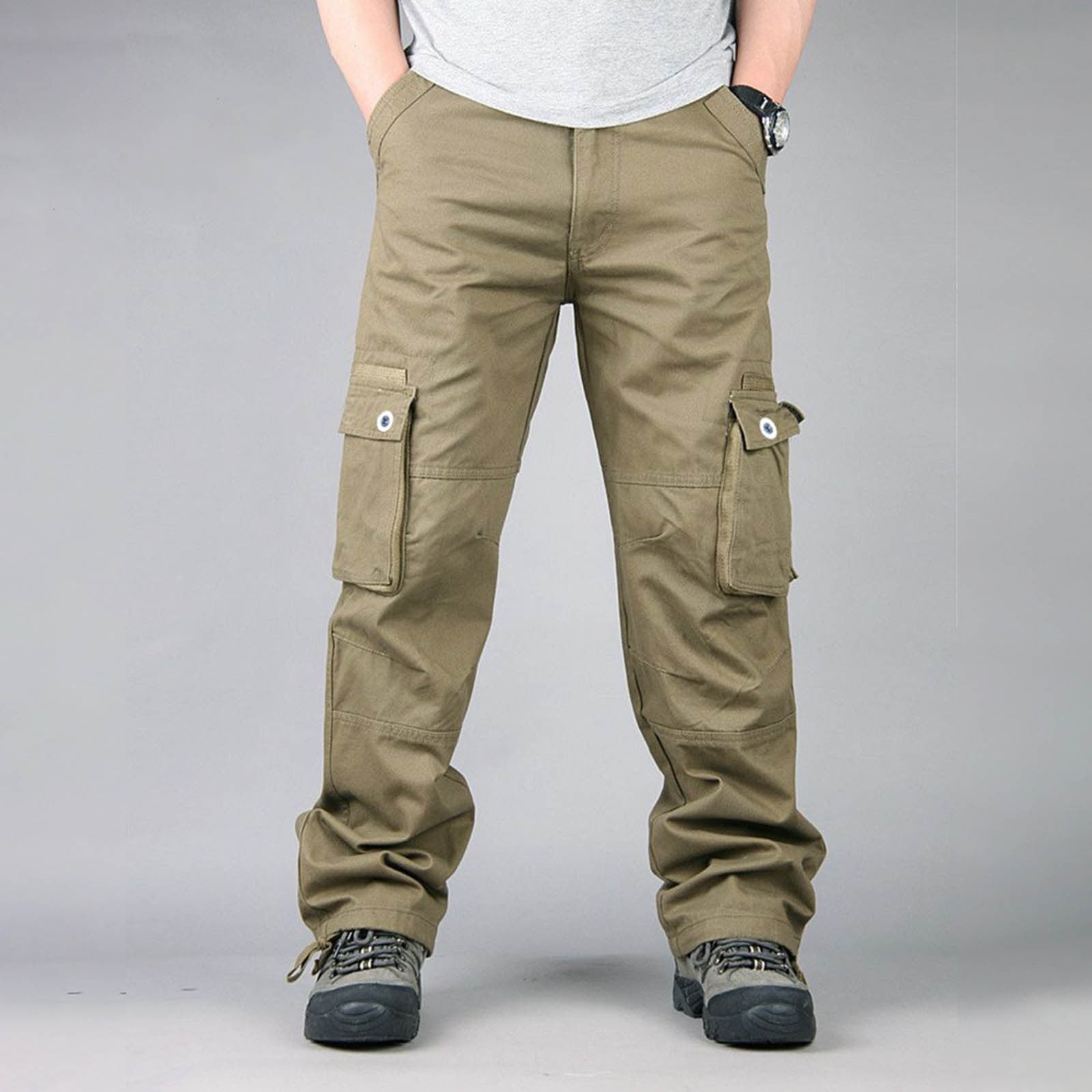 Njoeus Men's Cotton Multi-Pockets Work Cargo Pants Relaxed Fitting ...