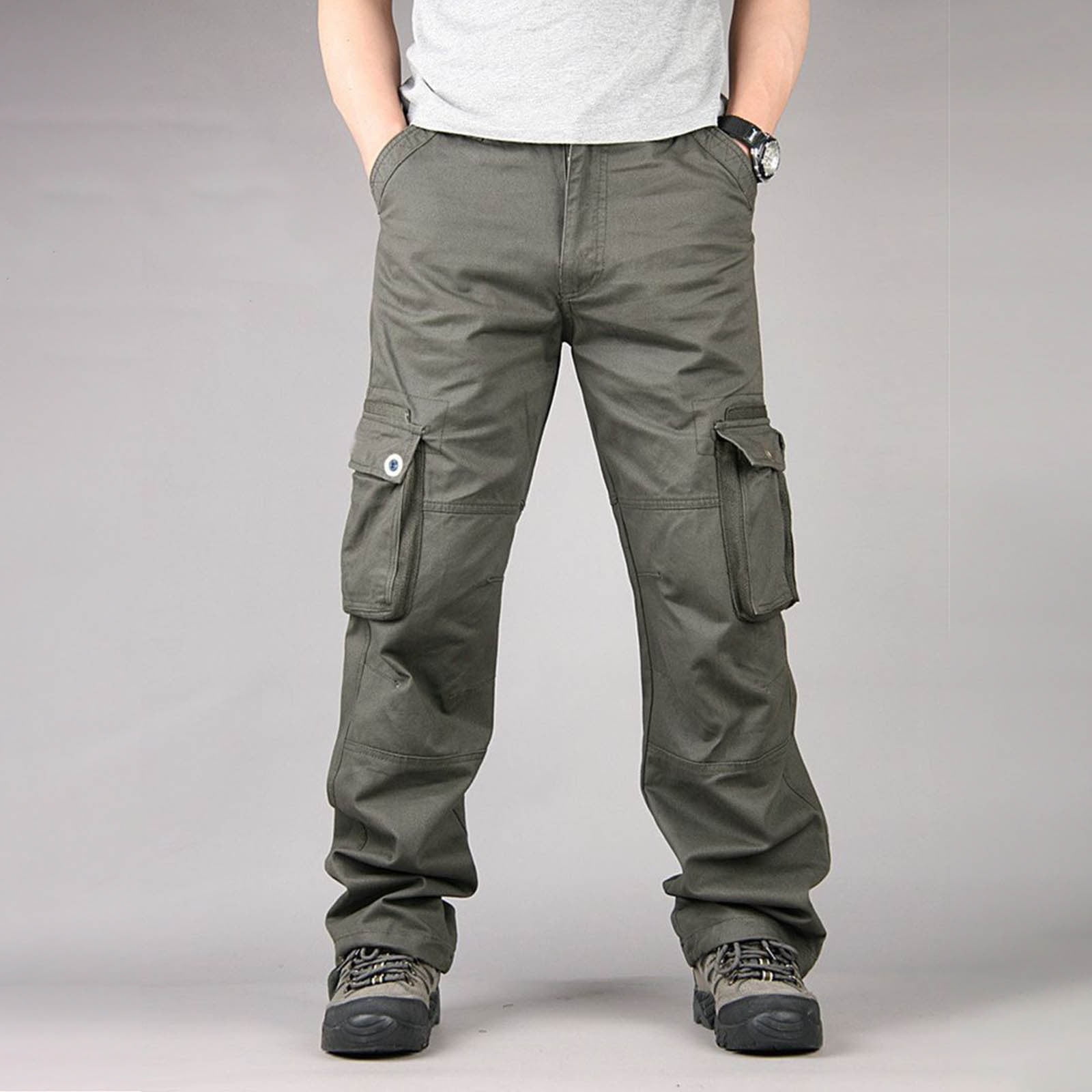 Njoeus Men's Cotton Multi-Pockets Work Cargo Pants Relaxed Fitting ...