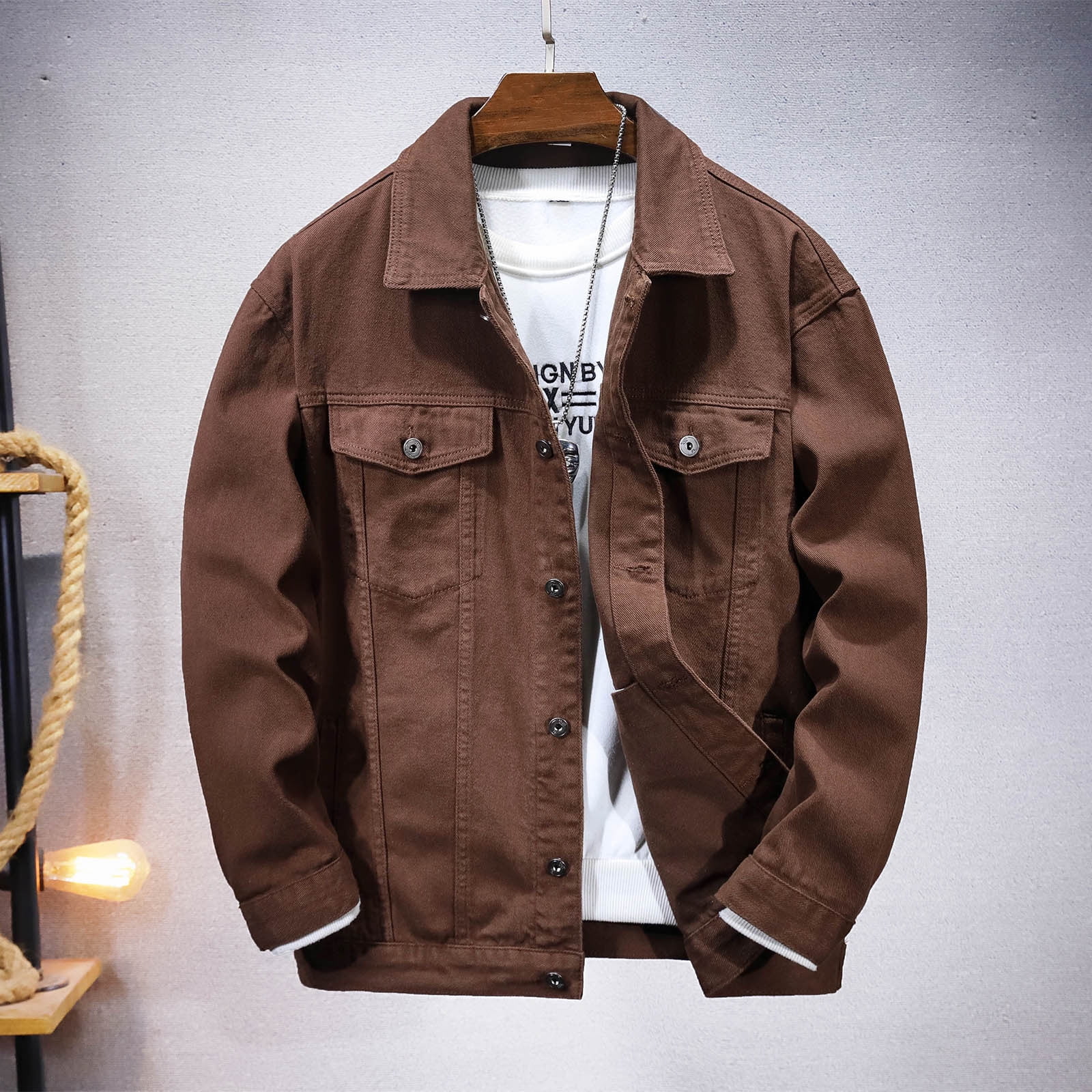 Njoeus Men's Denim Jacket Casual Slim Fits Jean Jackets Classic Long ...