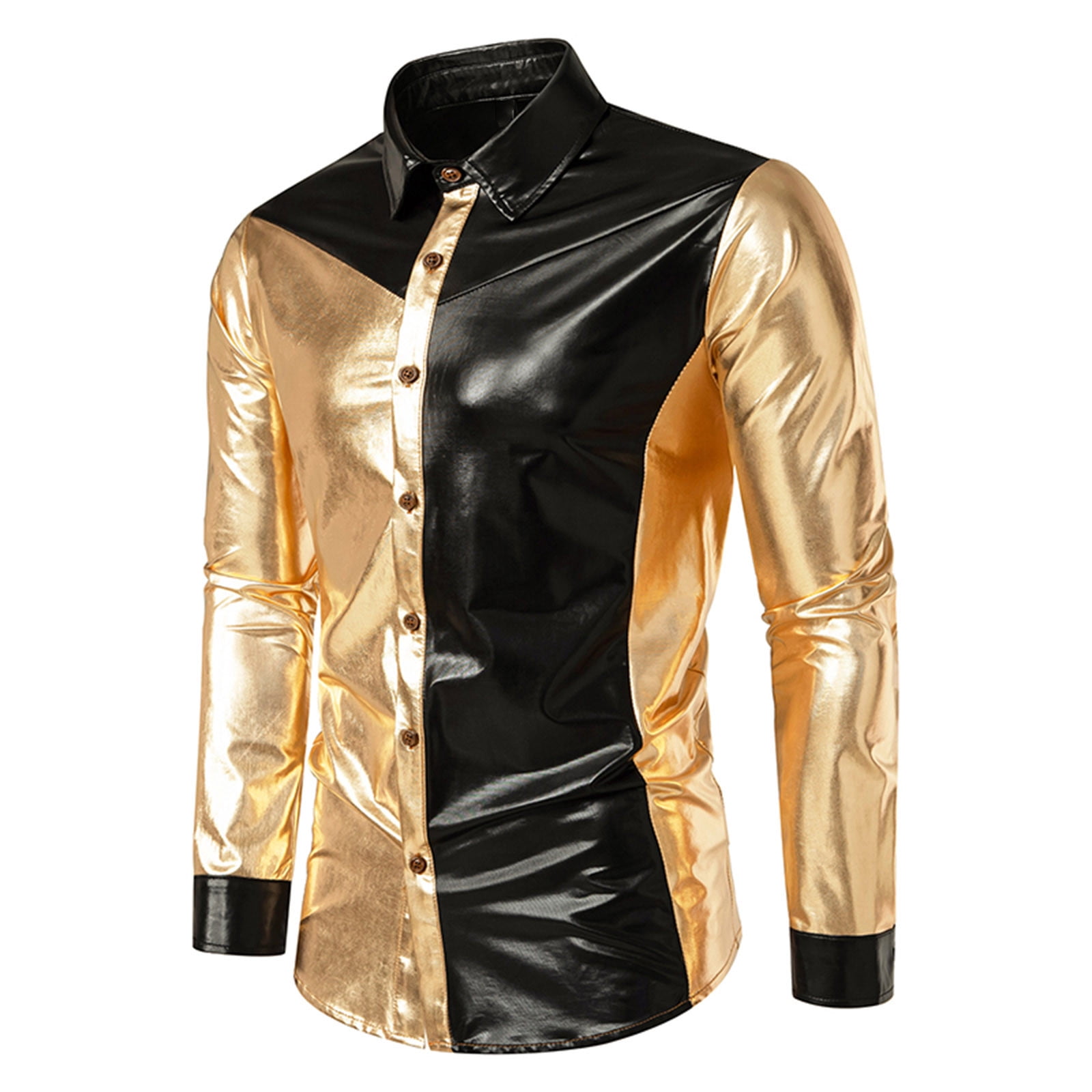 Njoeus Men's Fashion Nightclub Shiny Discoes Metal Shirt Black White ...
