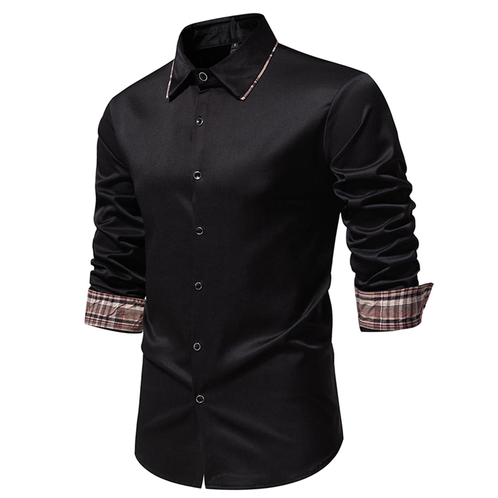 Njoeus Men's Fashion Patchwork Dress Shirts Slim Fitted Long Sleeve ...