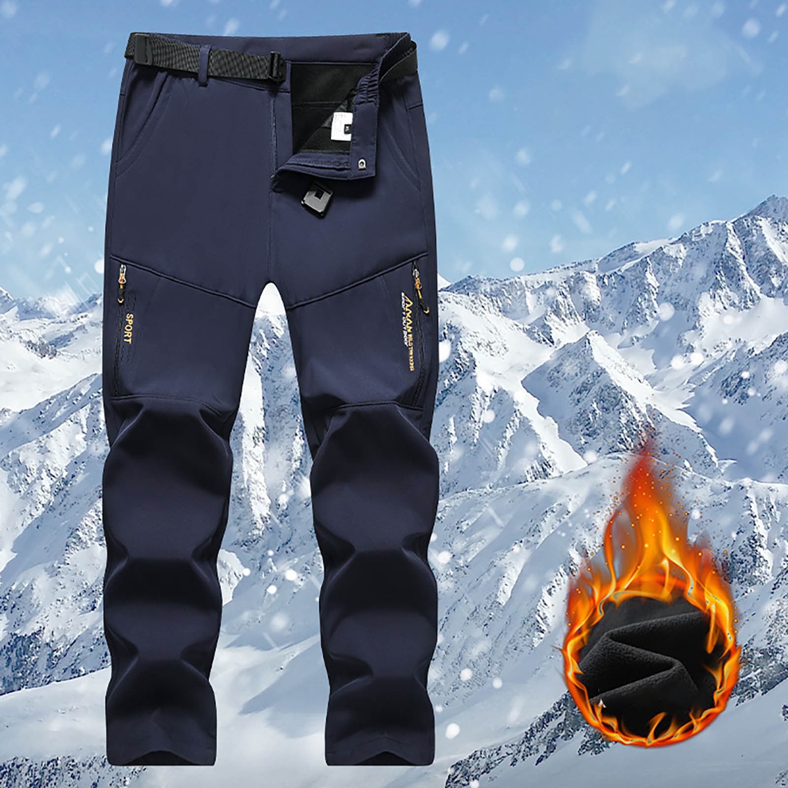 Njoeus Men's Fleece Lined Outdoor Cargo Hiking Pants Slim Belt ...