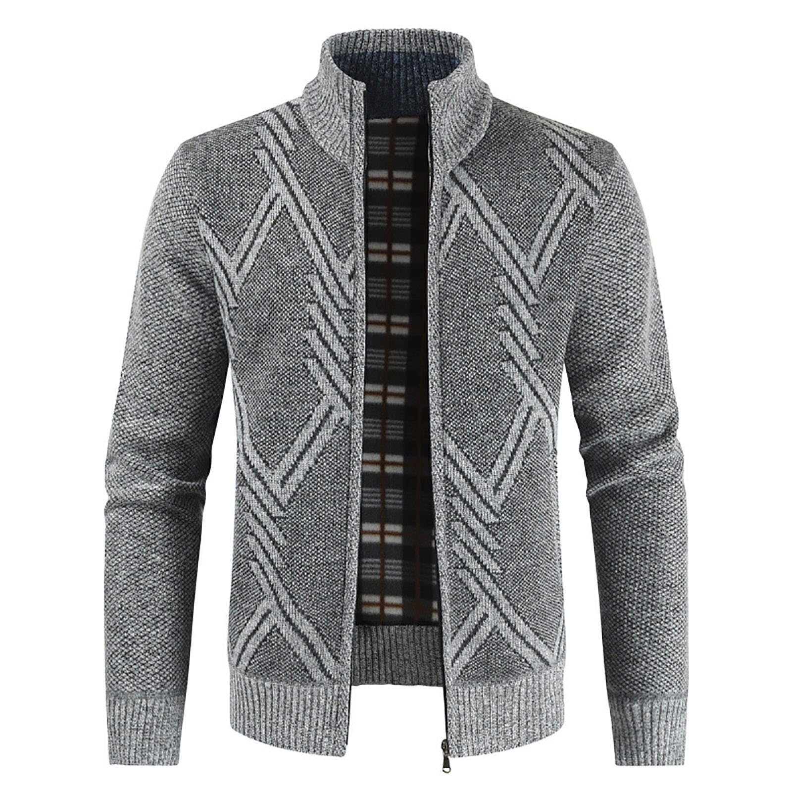 Njoeus Men's Full Zip Jacket Sweater Stand Collar Classic Soft Knitted ...