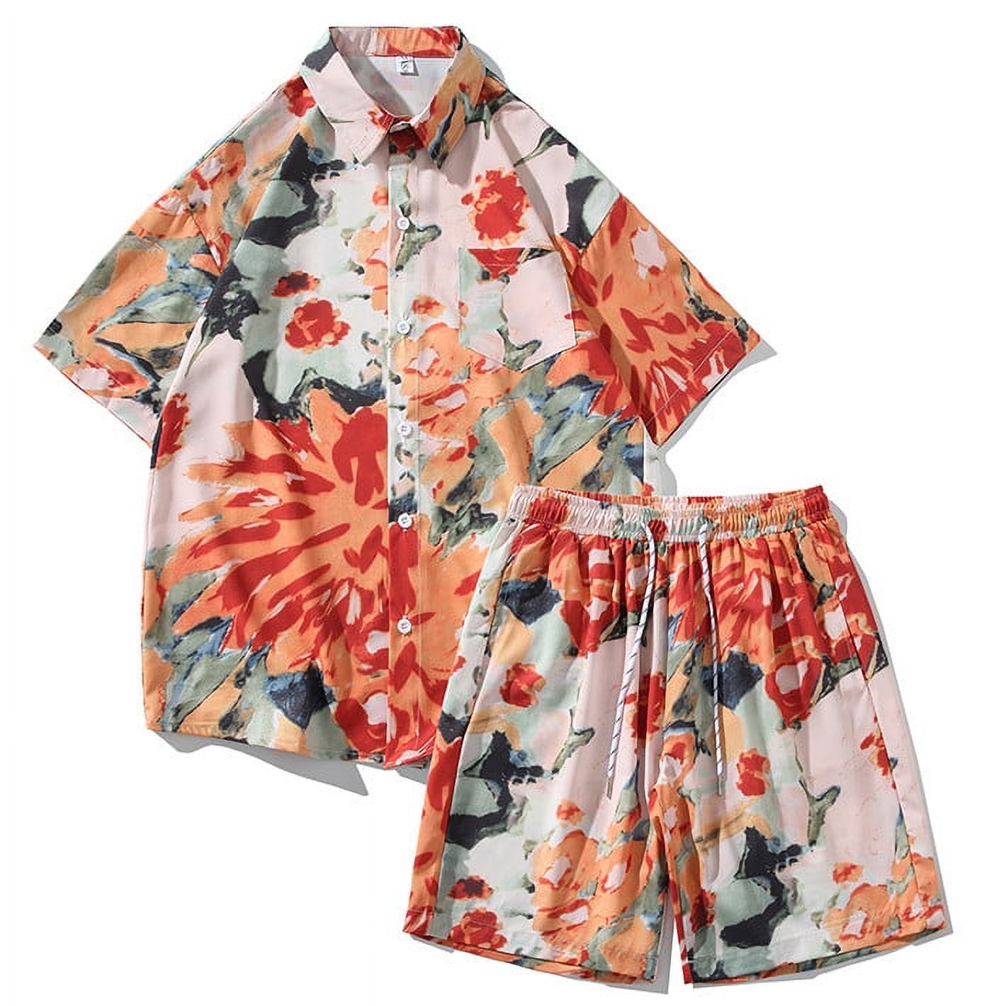 Njoeus Men's Hawaiian Print Short Set Men Casual Short Sleeve Button Up ...