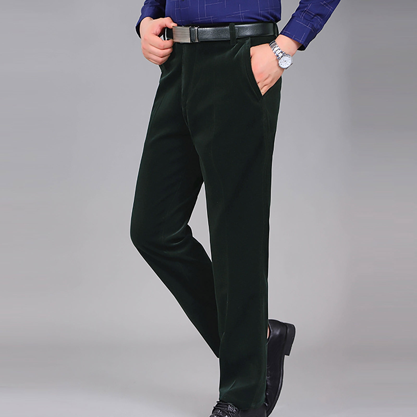 Njoeus Men's High Waist Cotton Corduroy Trousers Luxury Office Work ...