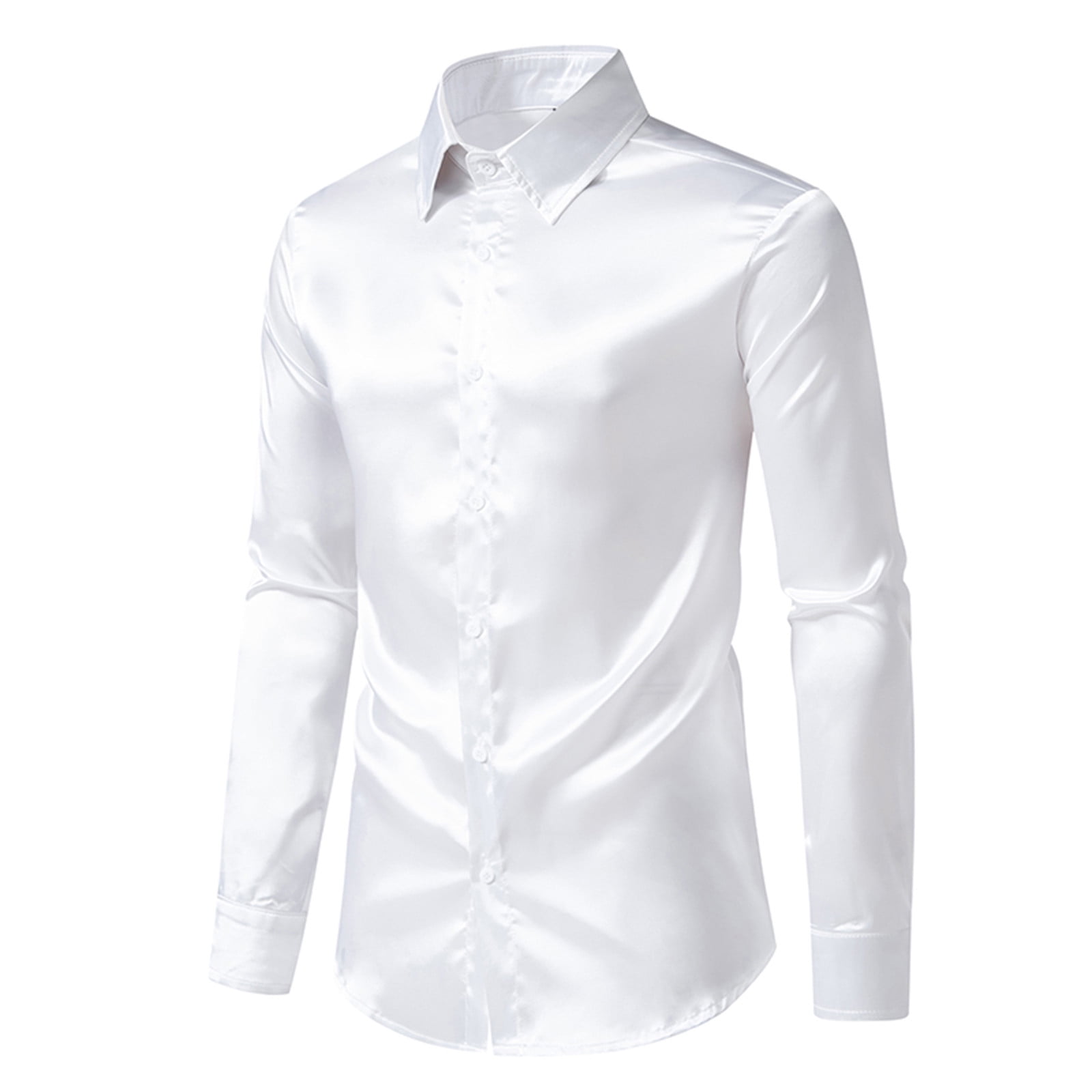 Njoeus Men's Luxury Dress Shirt Slim Fitted Shiny Satin Button Up Party ...
