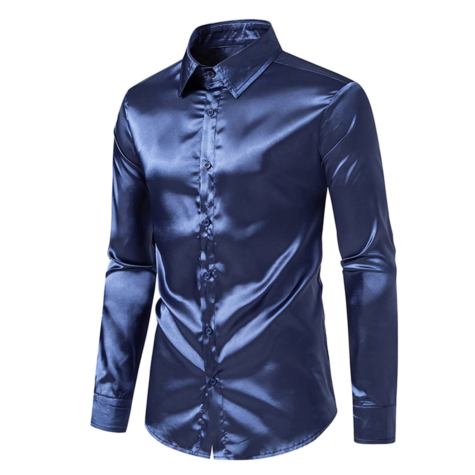 Njoeus Men's Luxury Dress Shirt Slim Fitted Shiny Satin Button Up Party ...