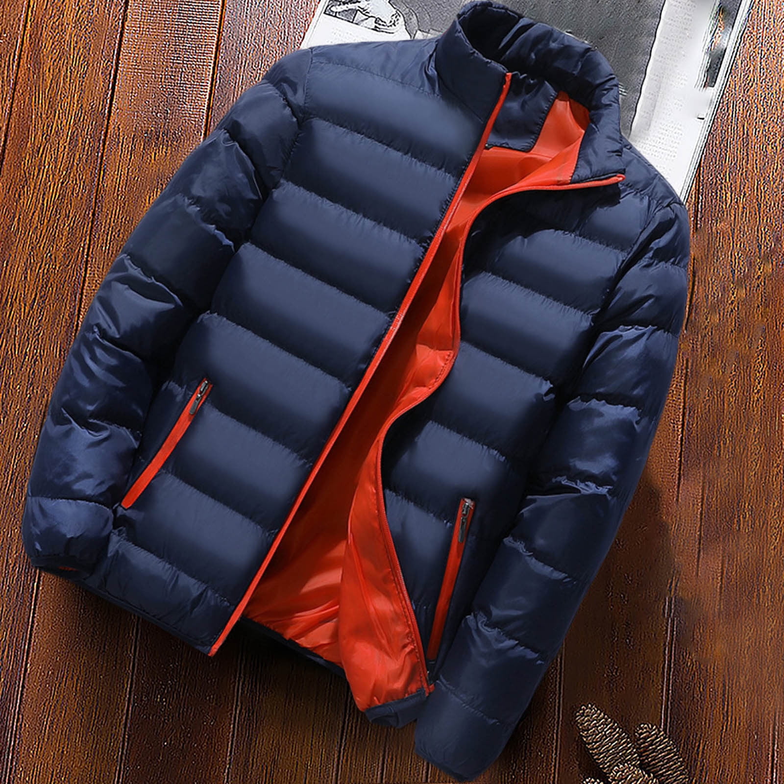 Njoeus Men's Stand Collar Puffer Jacket, Men Warm Winter Quilted Down ...