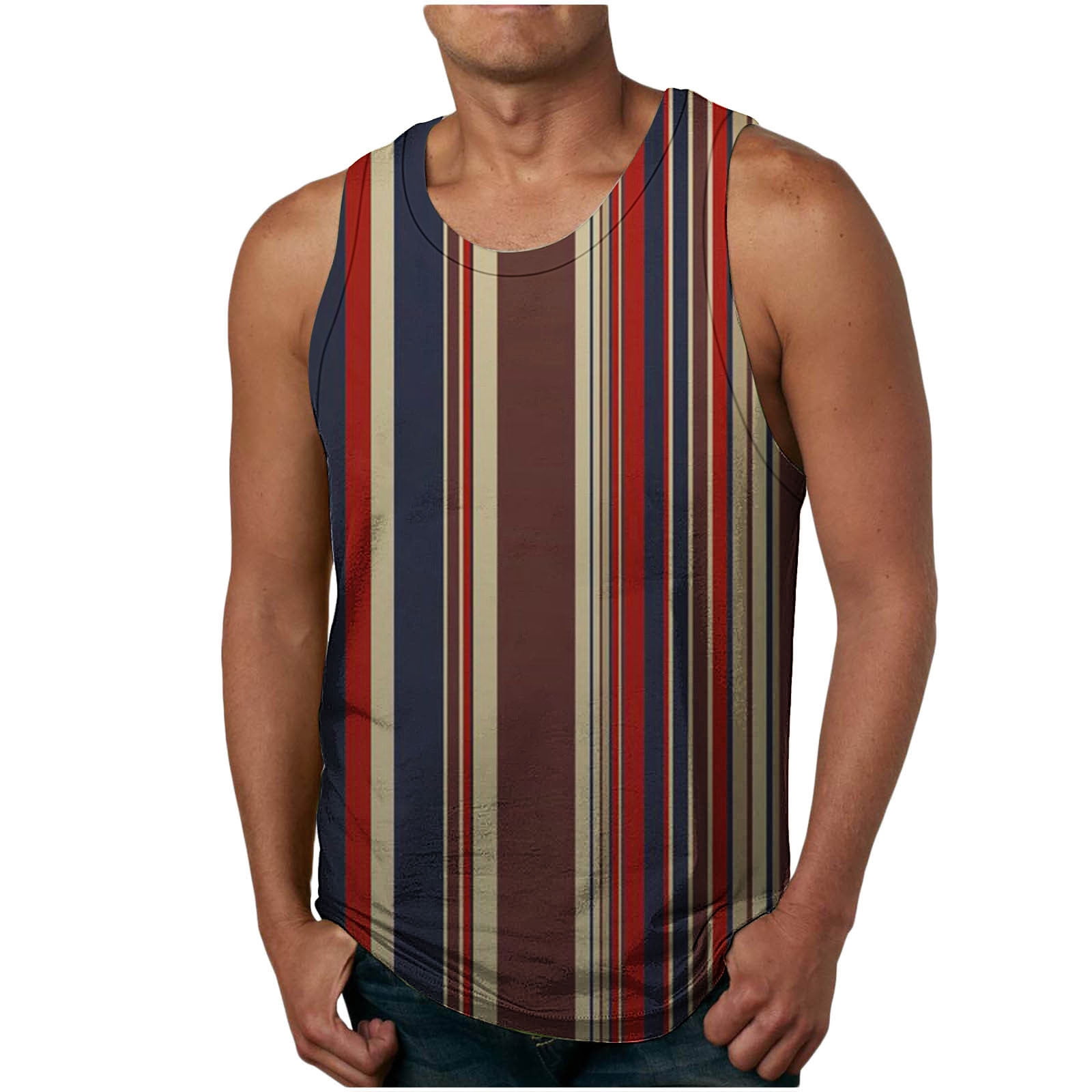 Njoeus Men's Tank Tops Striped Graphic Tees Sleeveless Beach Shirts for ...