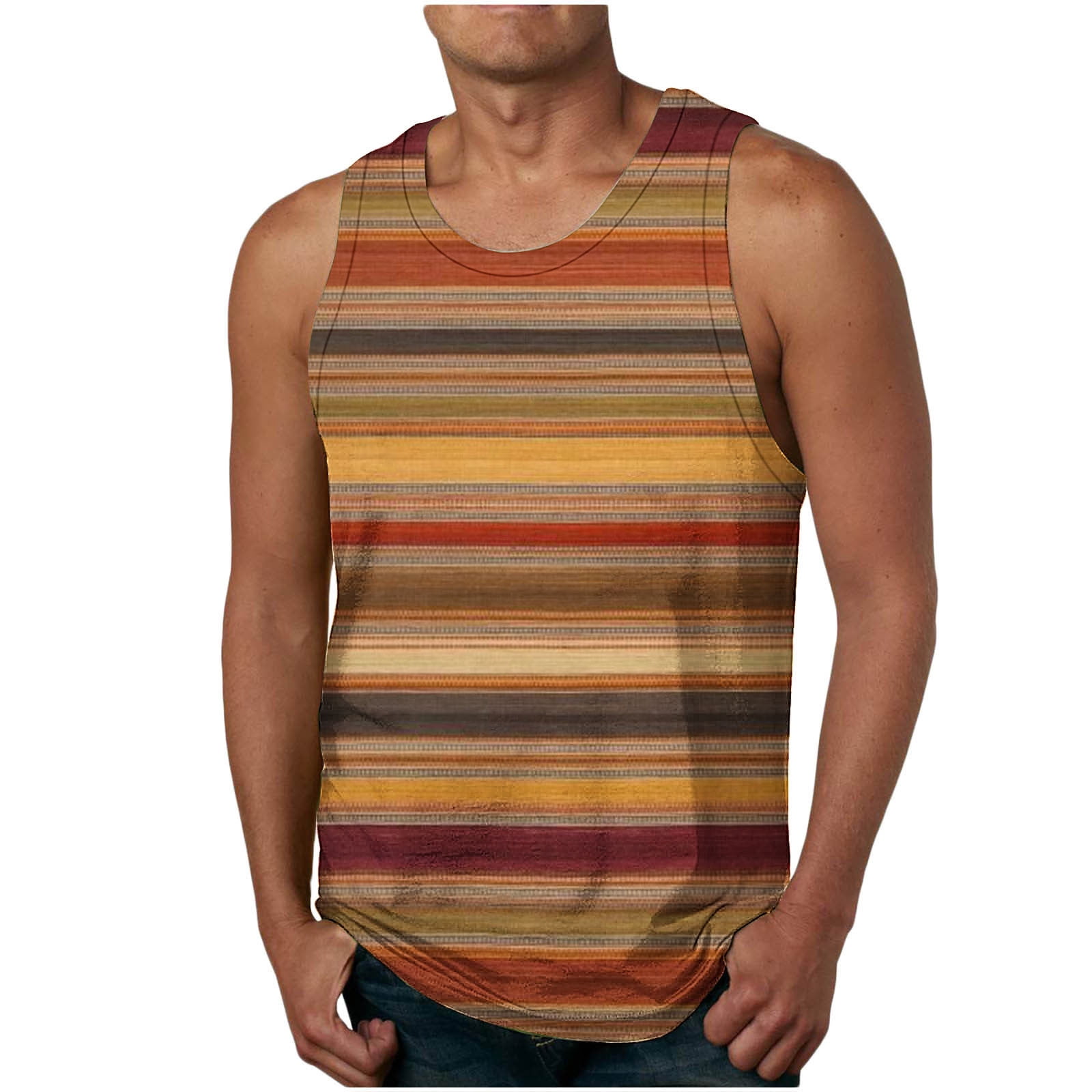 Njoeus Men's Tank Tops Striped Graphic Tees Sleeveless Beach Shirts for ...