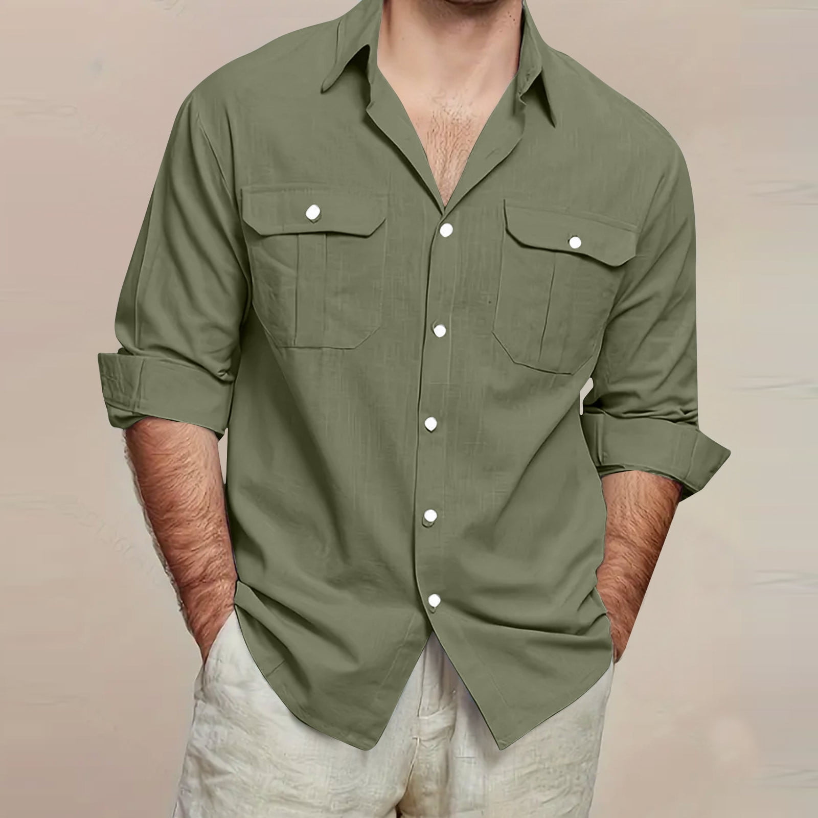 Njoeus Men's Vintage Cotton Linen Shirts Casual Loose Button Down Beach ...