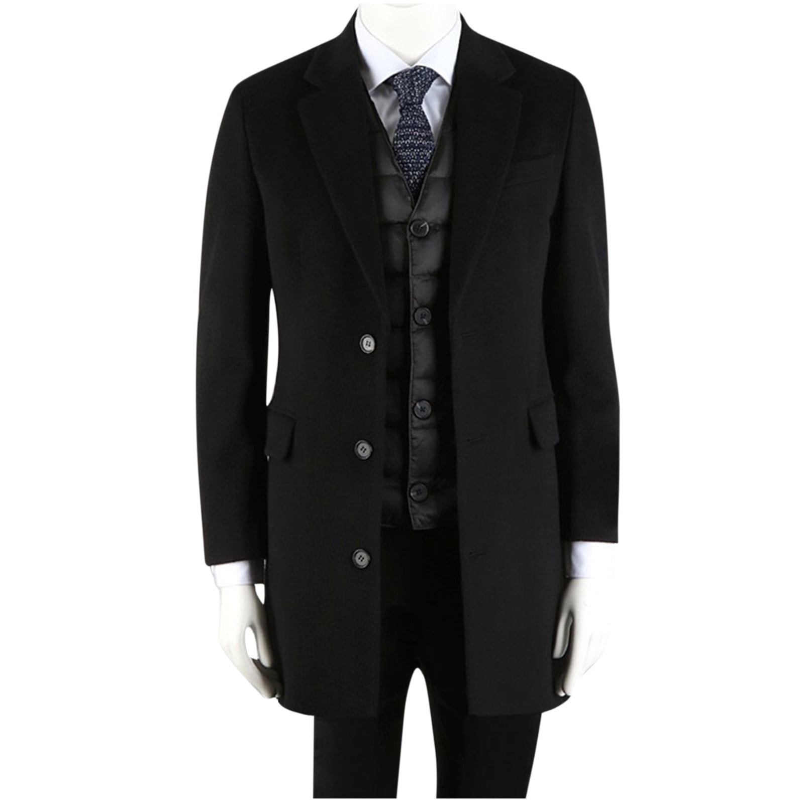Njoeus Men's Warm Woolen Blends Trench Coat Classic Single-Breasted Pea ...