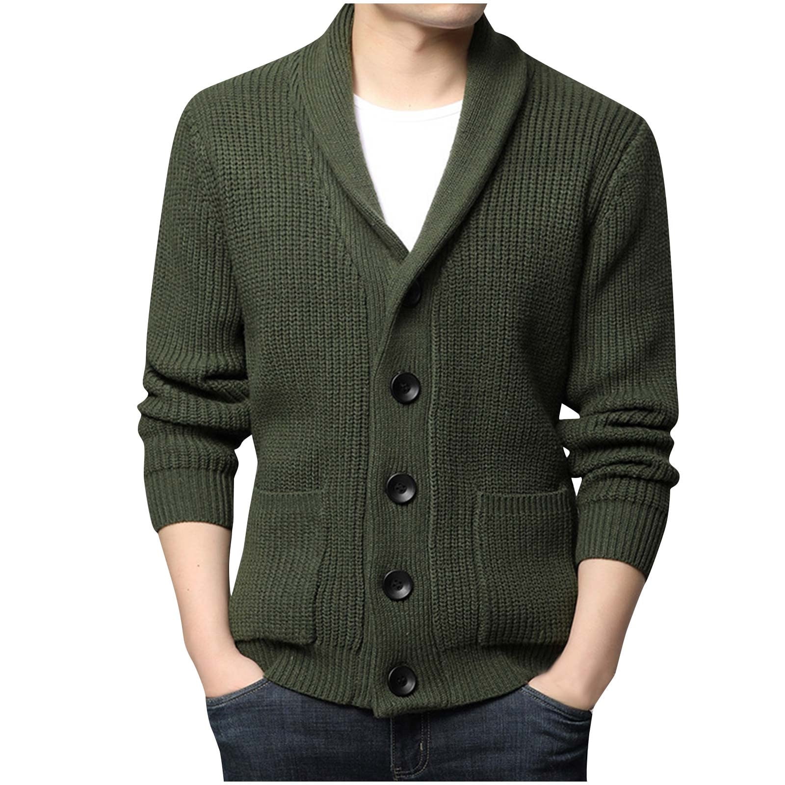 Njoeus Mens Shawl Collar Cardigan Sweater Button Up Warm Soft Knit ...