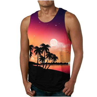 cllios Mens Summer Tank Tops Beach Cotton Shirts Big and Tall Sleeveless Hawaiian Tshirts ...