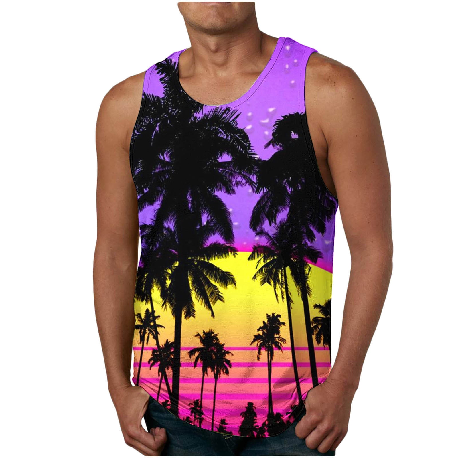 Njoeus Mens Shirts, Mens Tank Tops Palm Tree Graphic Tees Shirt ...