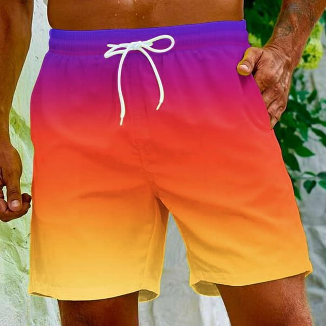Njoeus Mens Swim Trunks Gradient Summer Bathing Suit Swimwear Shorts