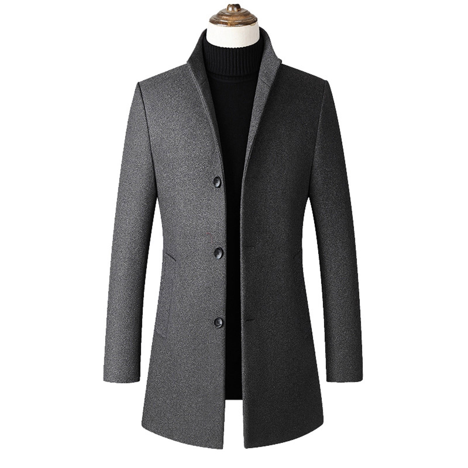 Njoeus Mens Trench Coat Slim Fits Fall Winter Single Breasted Pea Coat ...