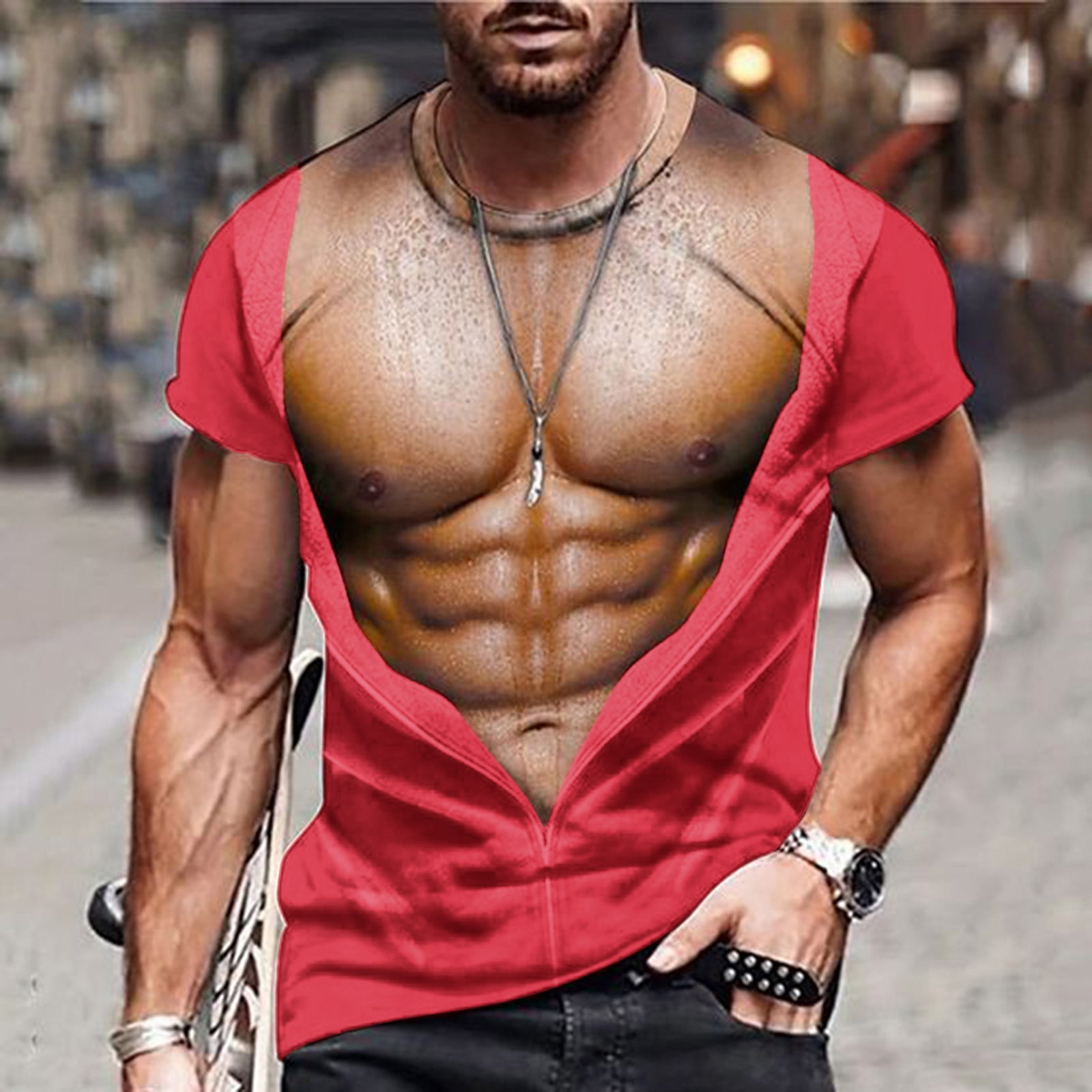 Njoeus Mens Undershirts Workout Tops Unisex Funny Fake Abs T Shirts ...