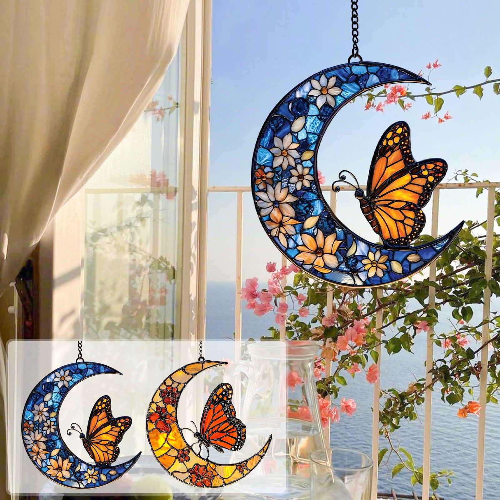 Njoeus Outdoor Solar Light Catcher - Stained Glass Window Decor ...