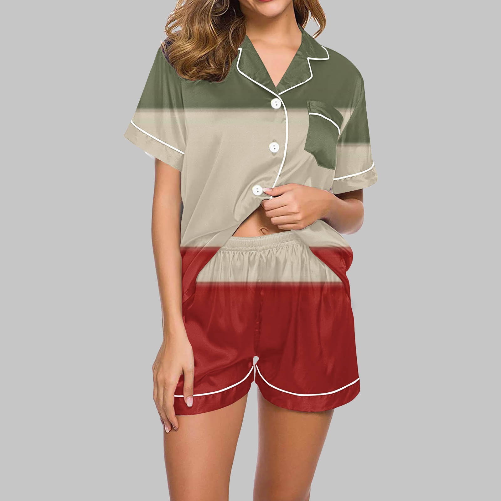 Njoeus Pajamas Sets For Women 2 Pice Button Up Sleepwear Summer Short ...