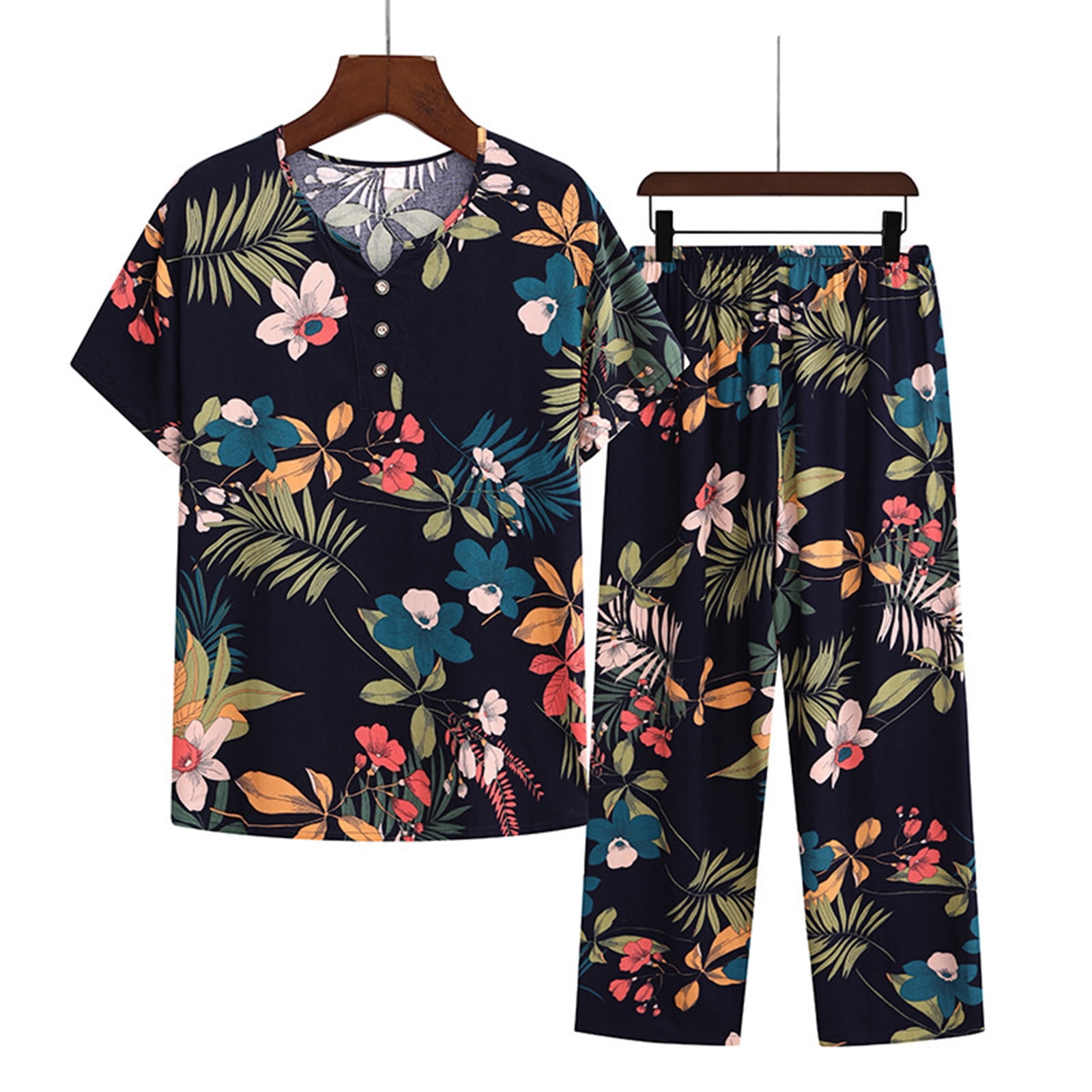 Njoeus Plus Size Pajama Sets for Women 2 Piece Sleepwear Short Sleeve Tops and Capris Pants ...