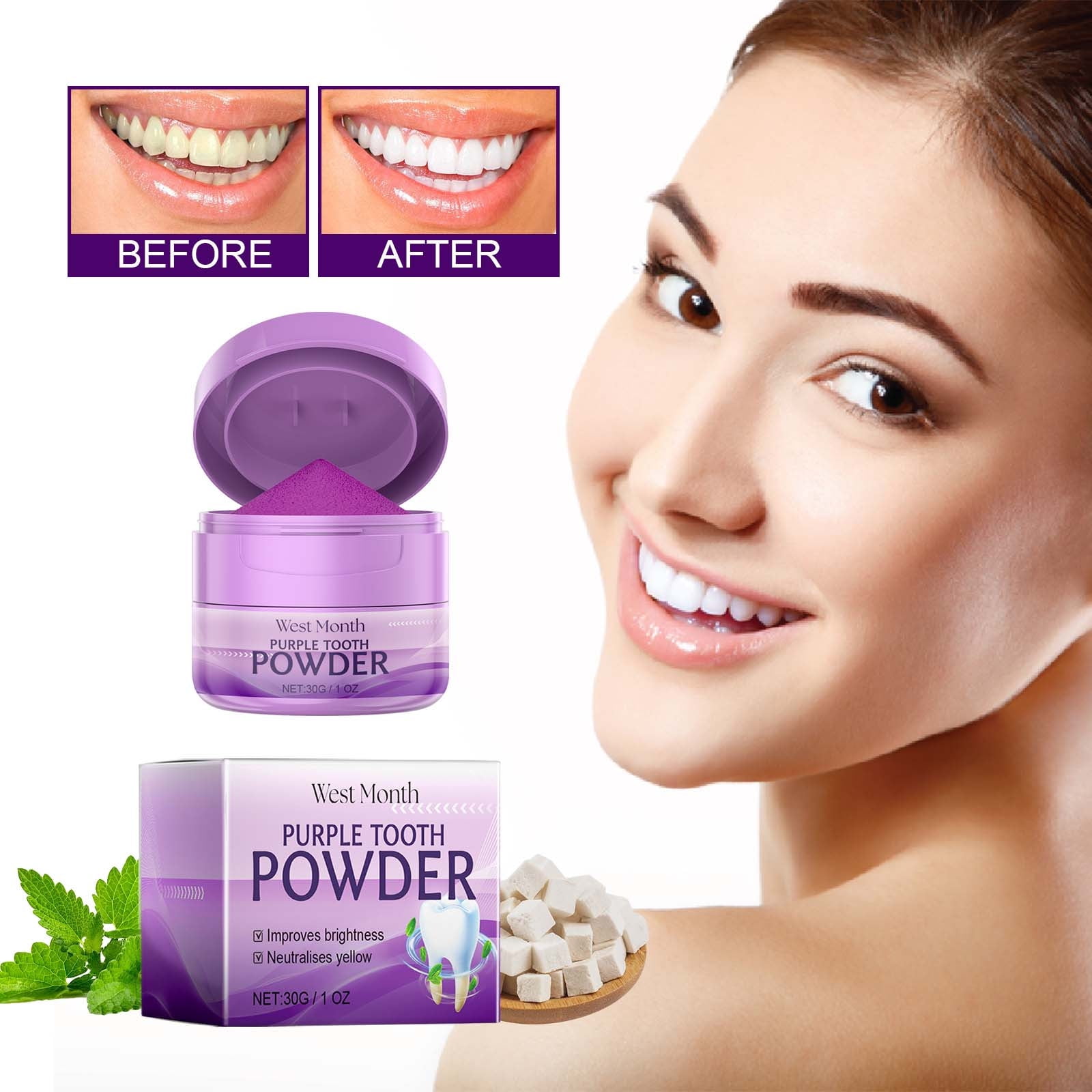 Njoeus Snow Tooth Powder, Purple Tooth Powder 30g, Tooth Powder ...