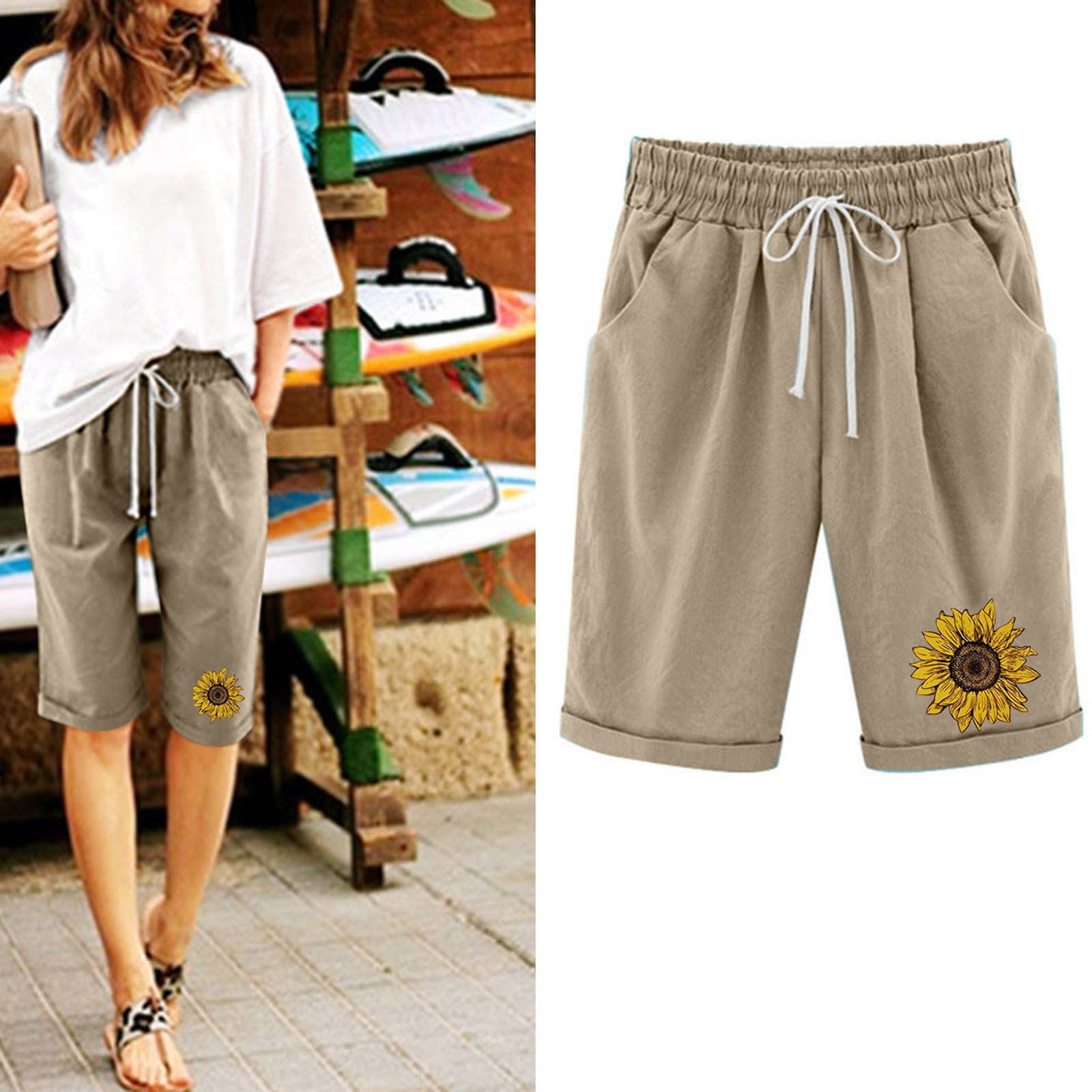 Njoeus Summer Bermuda Shorts for Women Trendy, Womens Knee Length ...