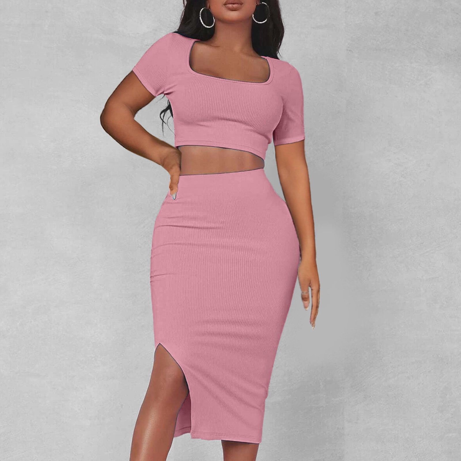 Njoeus Women 2 Piece Bodycon Midi Club Dresses Outfits Casual Short ...