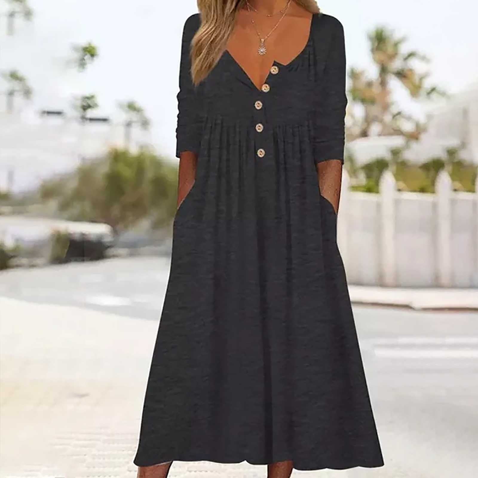 Njoeus Women Casual Nightshirt Long Sleeve Button Up Sleep Tank Dress ...