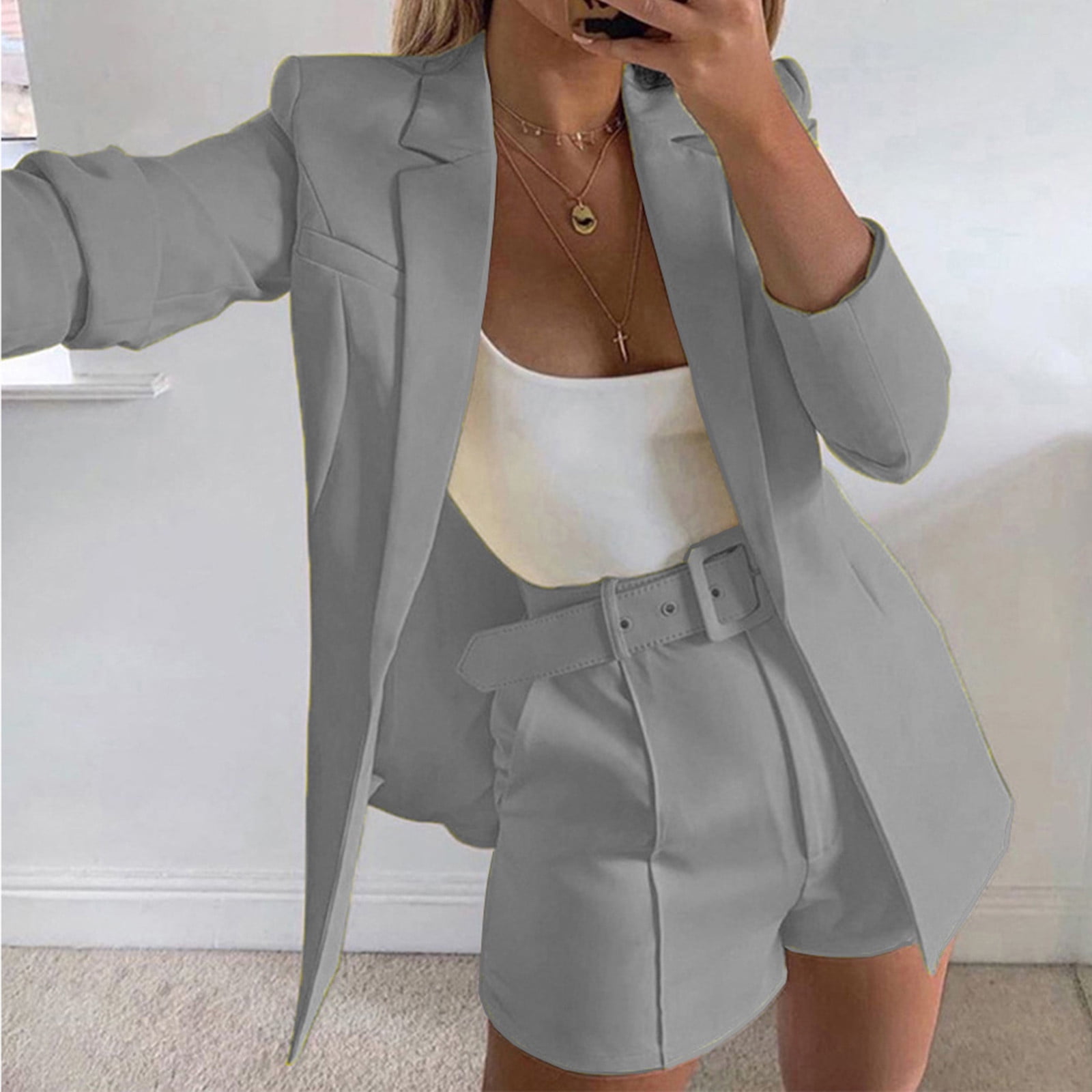 Njoeus Women Elegant Blazer Shorts Set, Womens 2 Piece Business Outfits ...