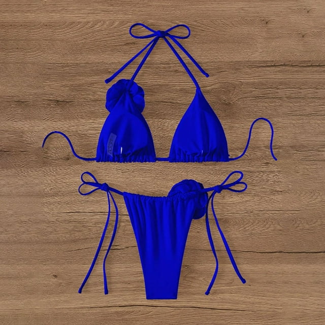 Njoeus Women Rose Bikini Sets Women's String Two Piece Swimsuit Halters ...